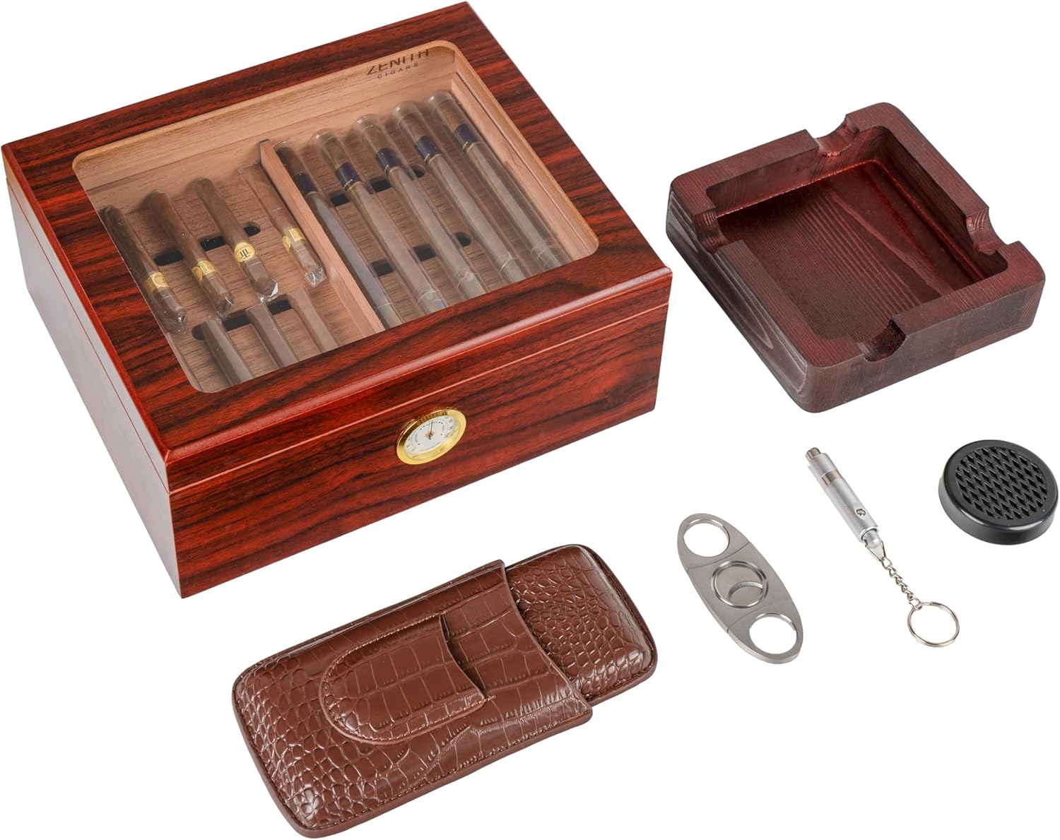 Premium Cigar Humidor & Accessories Kit - Handcrafted Cedar Wood ...