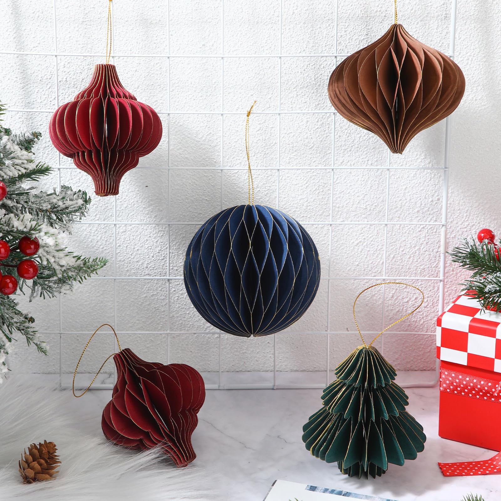 Amazon.com: Amyhill 20 Pcs Christmas Honeycomb Ornaments Glitter Edge ...