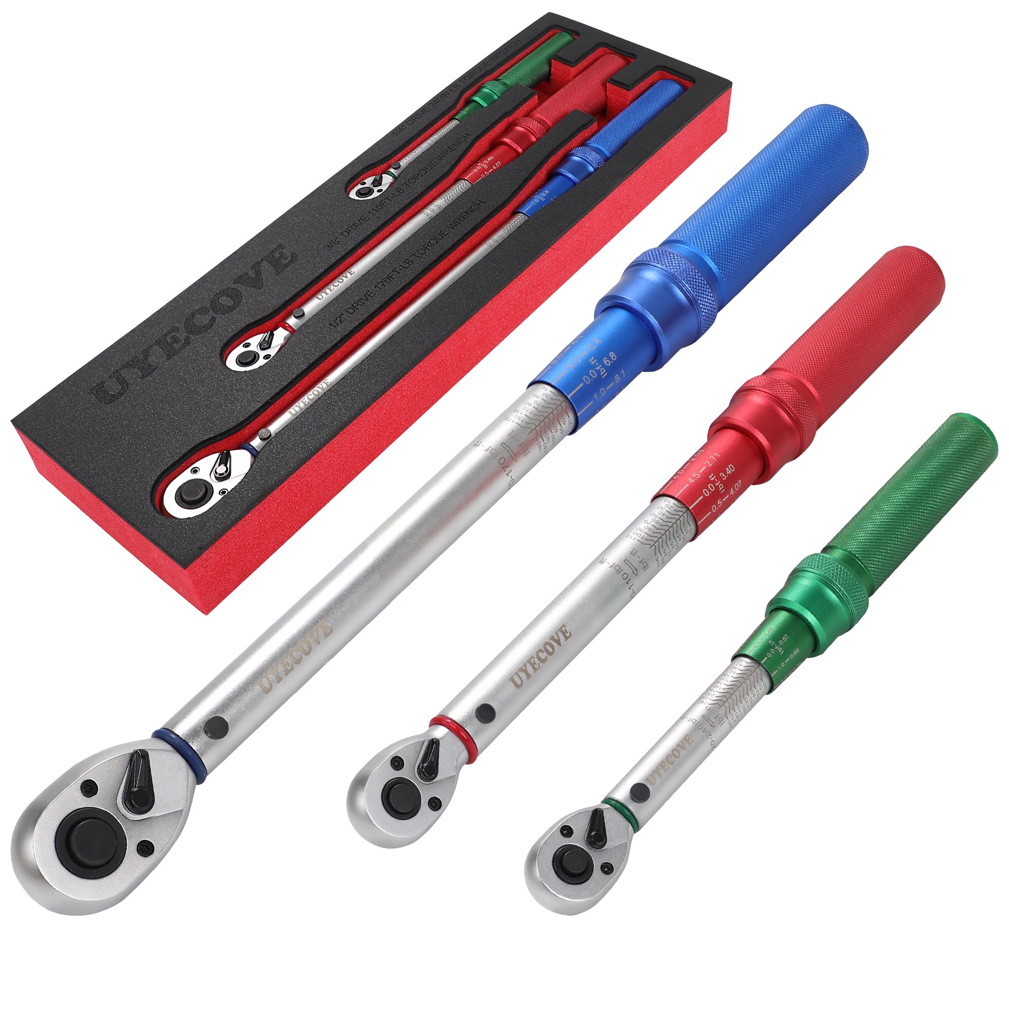 UYECOVE 1/4 3/8 1/2 Drive Torque Wrench, 3Pcs Torque Wrench Set with a ...