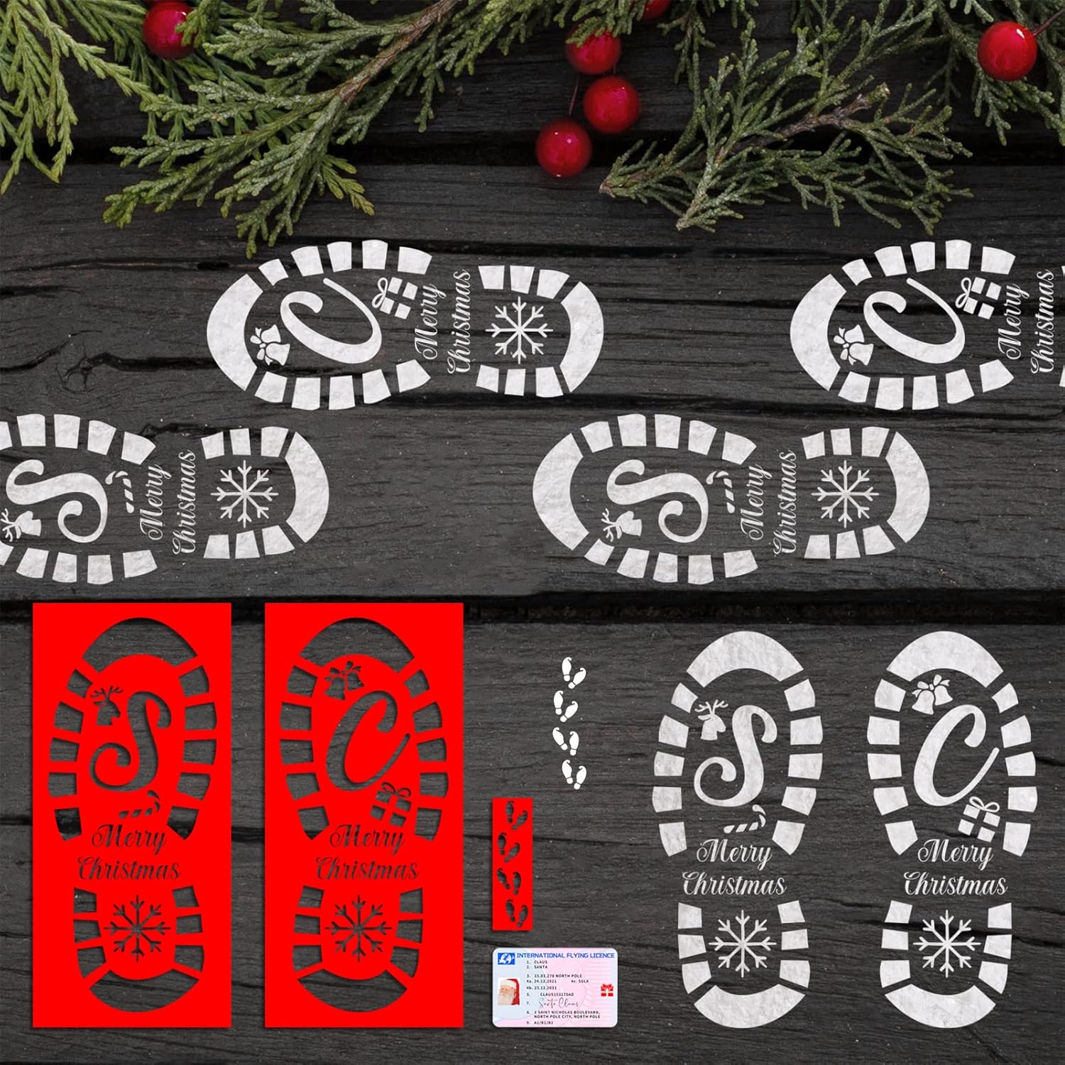 Santa Claus Footprint Stencils, Reusable Father Christmas Boots Stencil ...