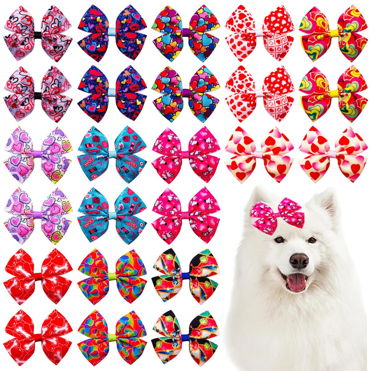 Amazon.com : JpGdn 24Pcs/12 Pairs 4" Big Valentines Dog Hair Bows for ...