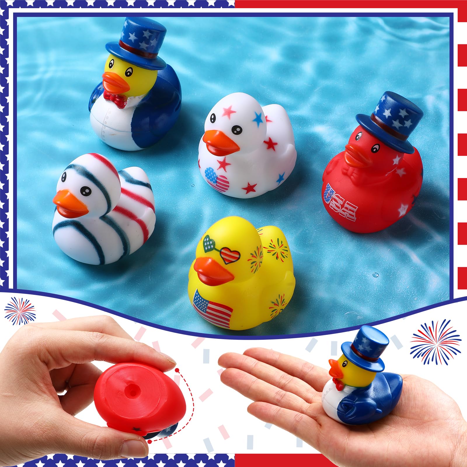 48 Pcs Patriotic Rubber Ducks 2'' Small Rubber Ducks Independence Day ...