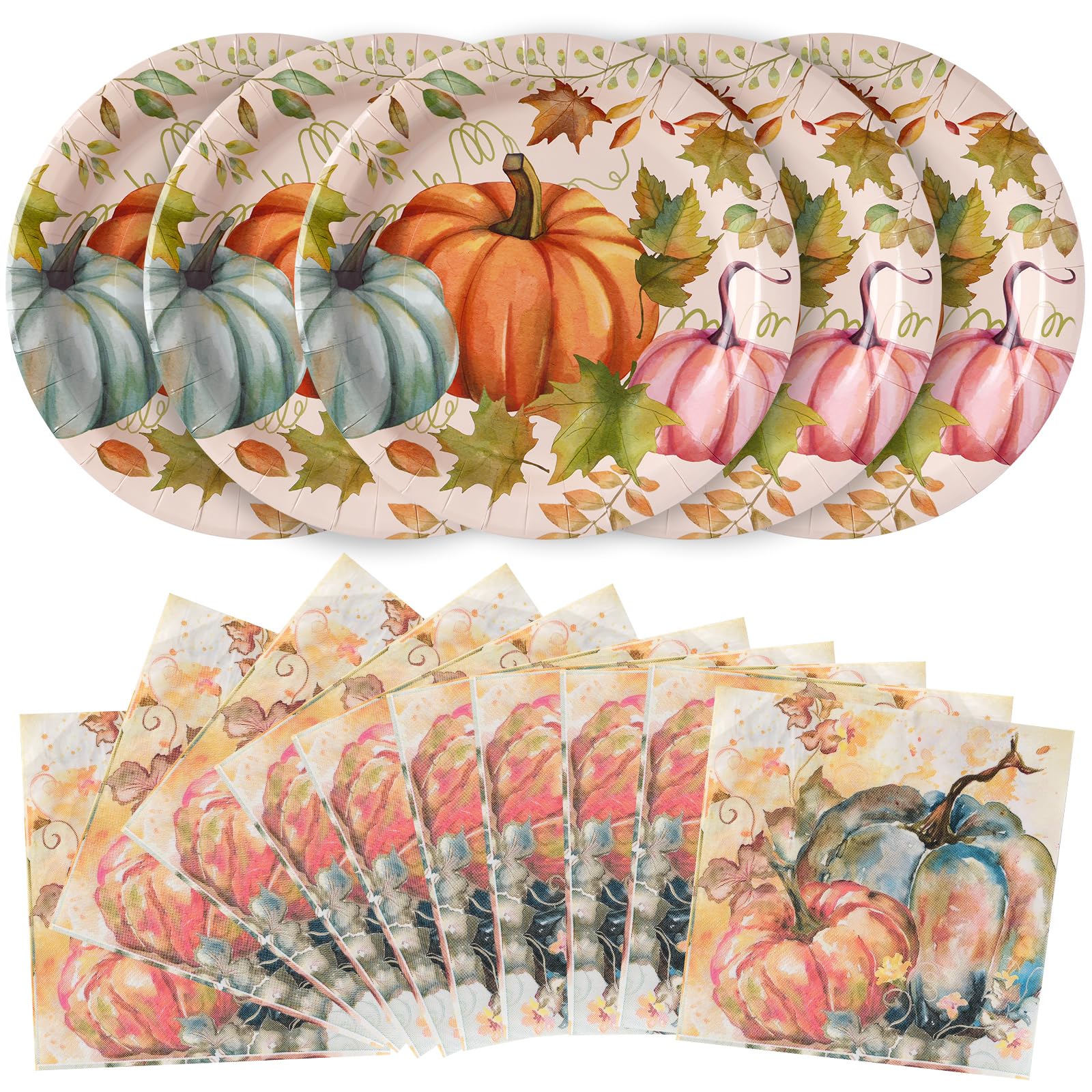 Amazon.com: Dereinwo 50 Pcs Thanksgiving Fall Paper Plates Watercolor ...