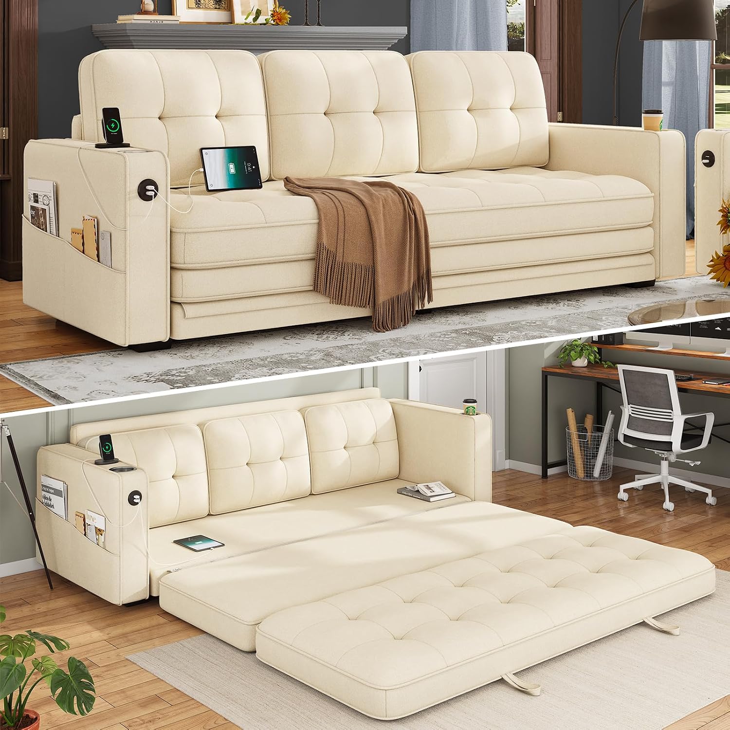 Amazon.com: SEDETA 81" W 85.8" L King Futon Sofa Bed, Sleeper Sofa- 2 ...