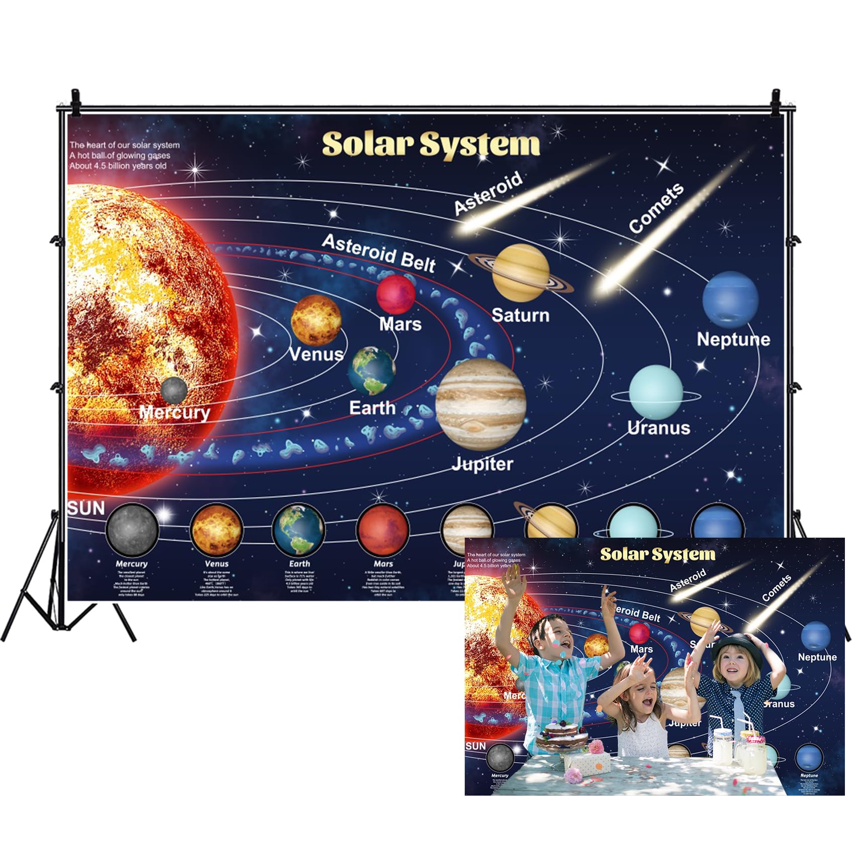 Amazon.com : Renaiss 7x5ft Solar System Science Poster Backdrop Earth ...