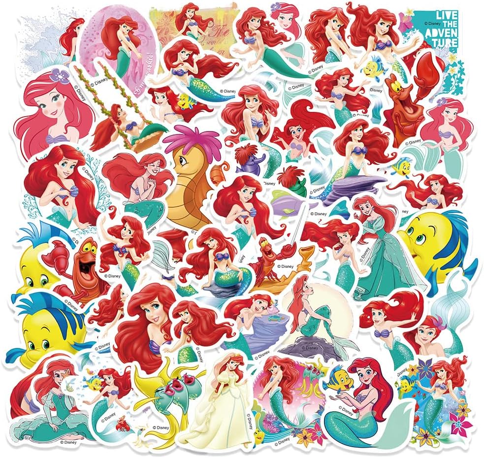 Amazon.com: 50Pcs Little Mermaid Ariel Themes Waterproof Stickers for ...