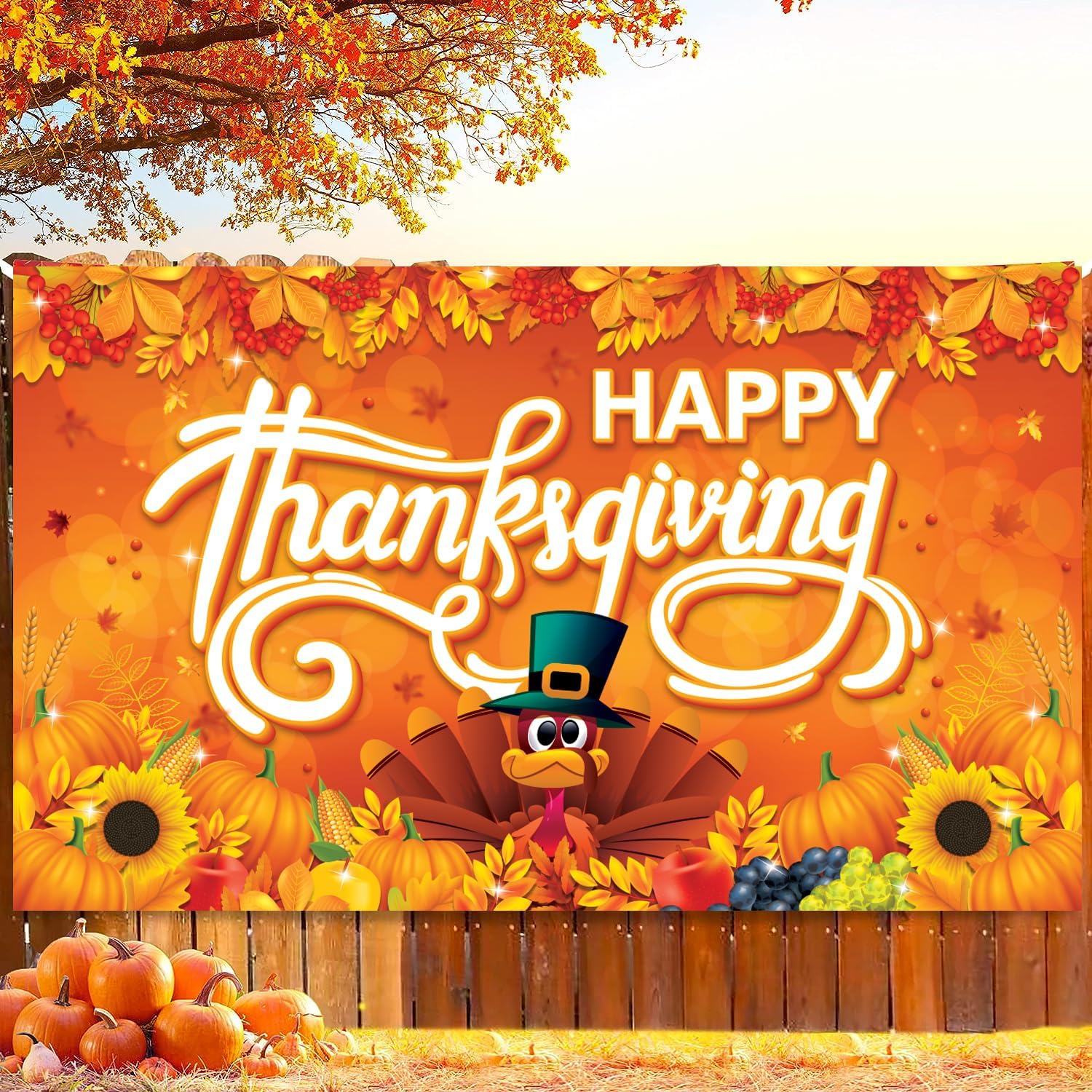 Amazon.com: Happy Thanksgiving Banner Backdrop Decorations - Fall Maple ...