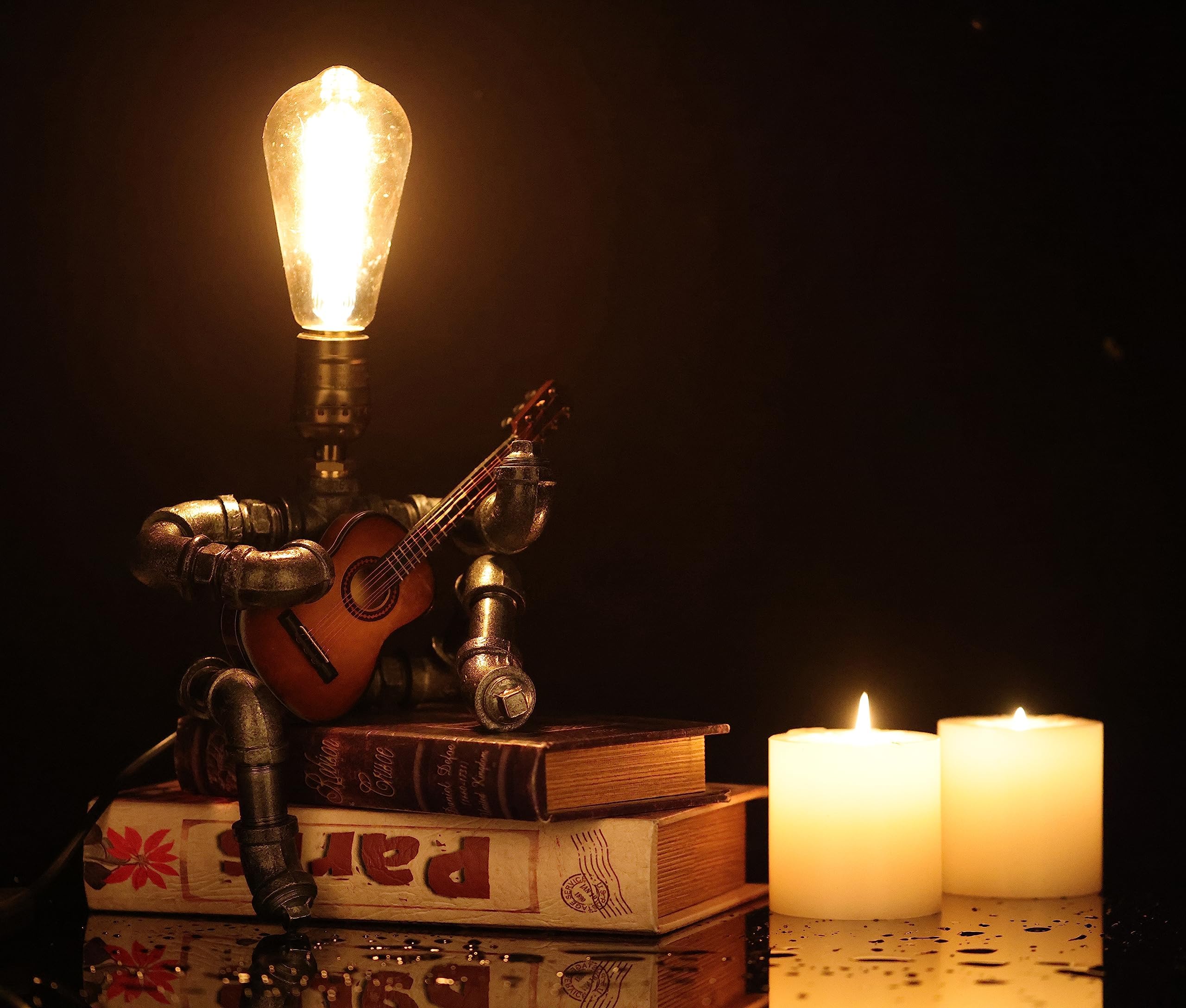 MENZOM Lampe de table Steampunk, lampe de table de guitare musicale ...