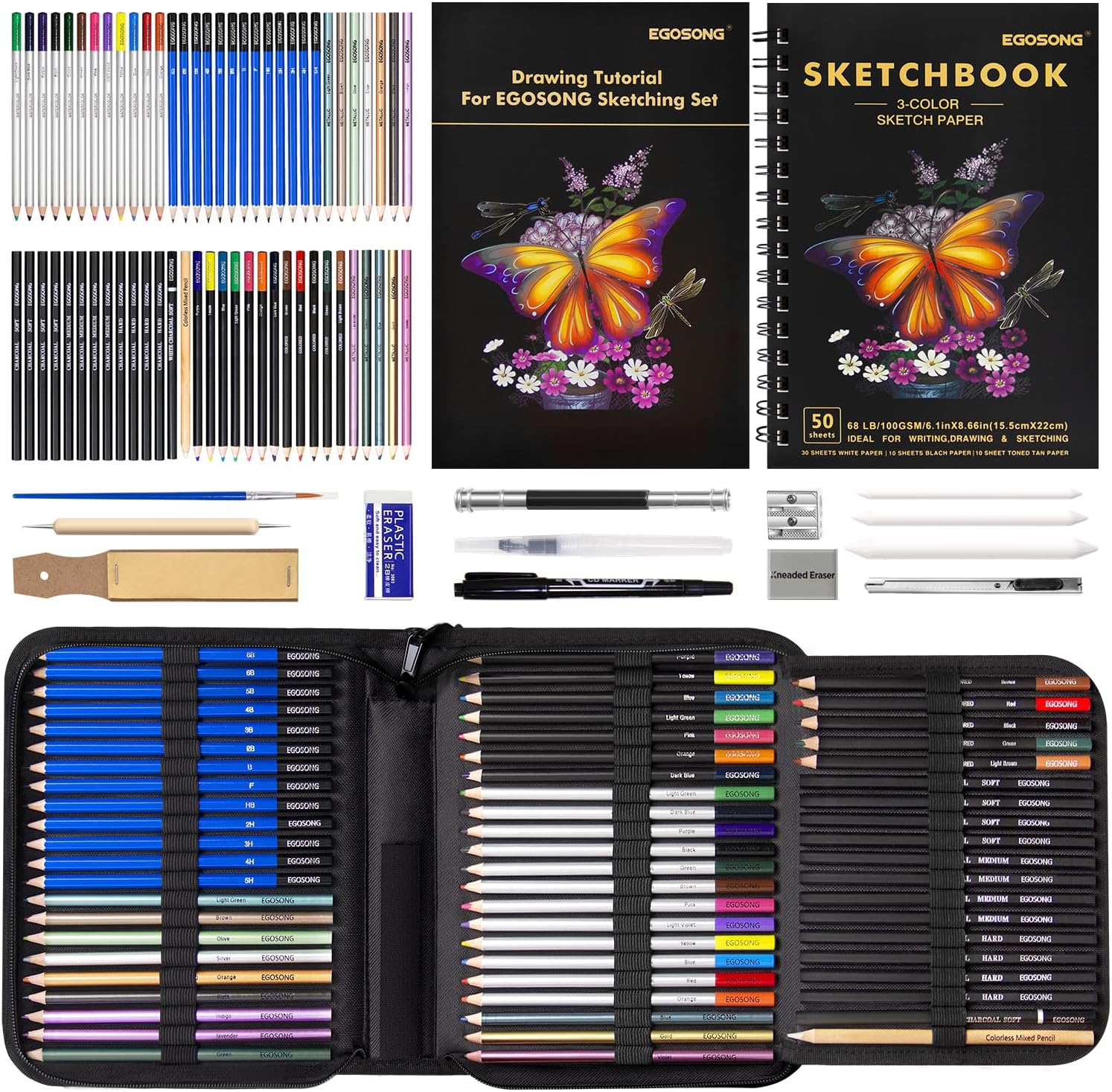 Amazon.com : Prina 76 Pack Drawing Set Sketching Kit, Pro Art Supplies ...