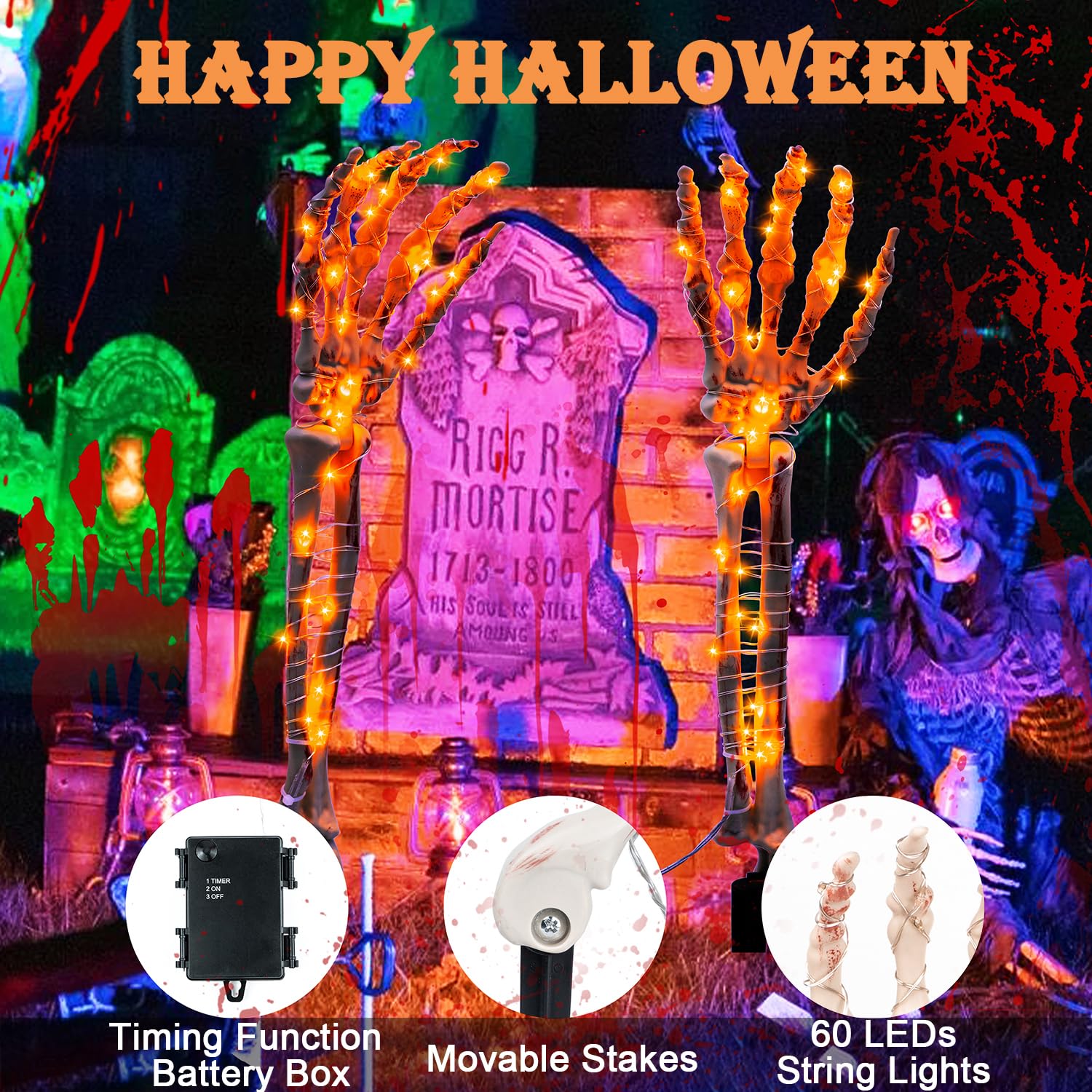 Snapklik.com : BOHON Halloween Decorations Outdoor 2 Pack Lighted ...