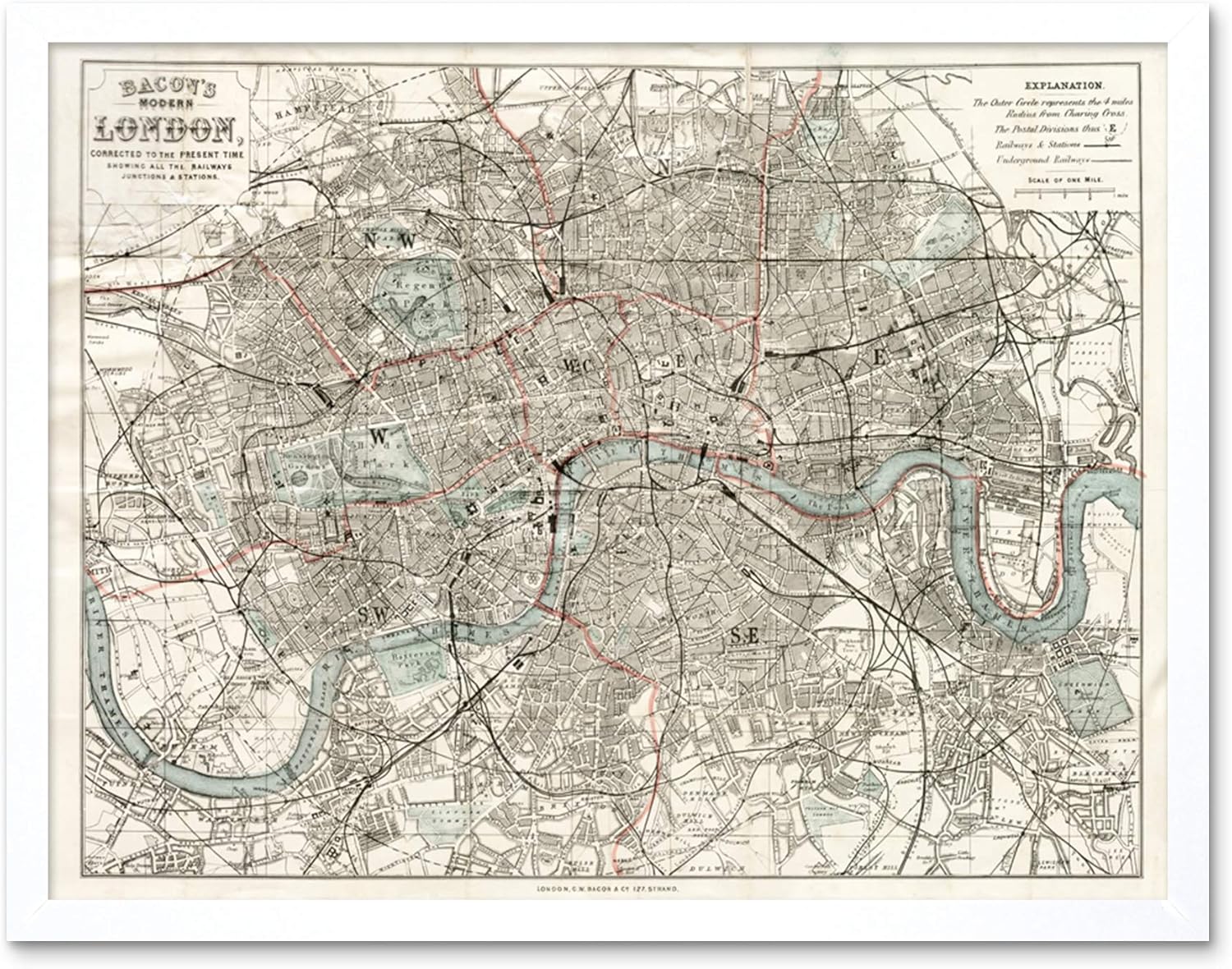 Amazon.co.jp: Map Bacon 1883 London City England Plan Chart Art Print ...