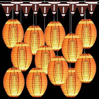 12 Set Football Party Decorations Football Paper Lanterns with LED ...