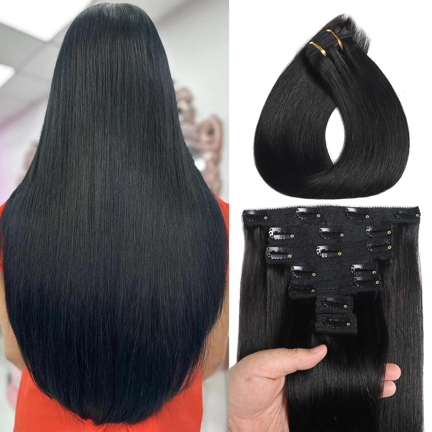 Amazon.com : Clip In Hair Extensions Real Human Hair 20 Inch 120g 7Pcs ...