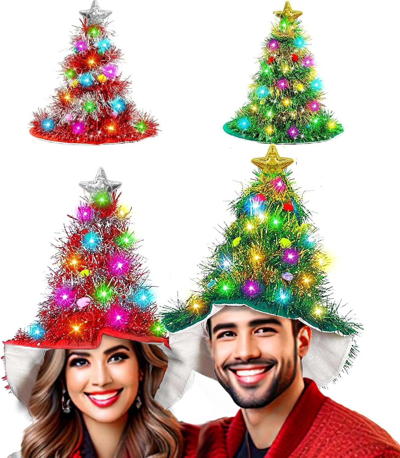 Amazon.com: Aovaely 2 Pack LED Christmas Tree Hats Santa Hat with ...