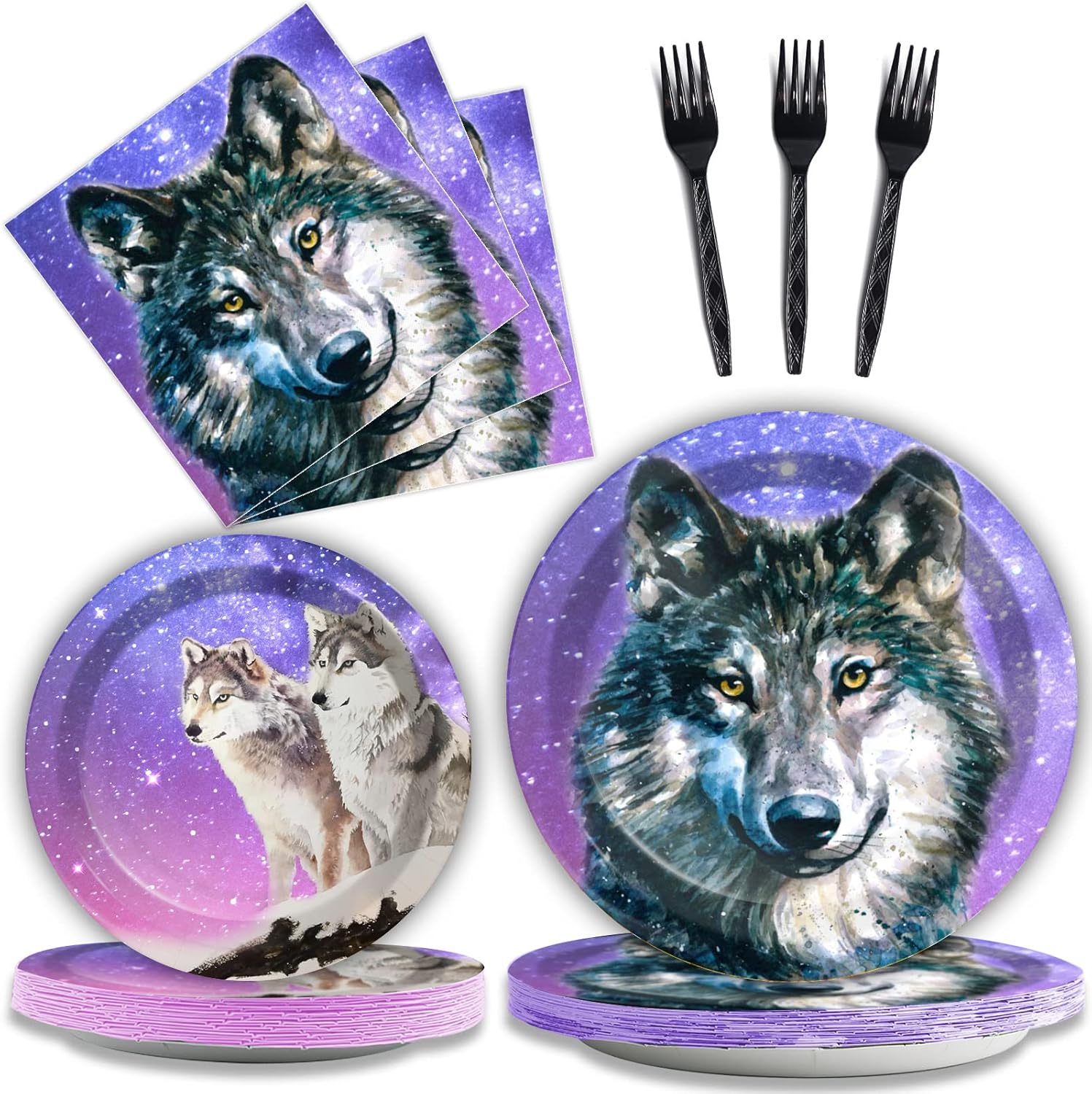 Amazon.com: 96 Pcs Wolf Party Plates Napkins Tableware Set Wolf Animal ...