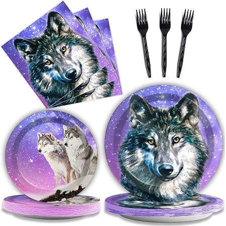 Amazon.com: Wolf Birthday Party Supplies Set Plates Napkins Cups ...