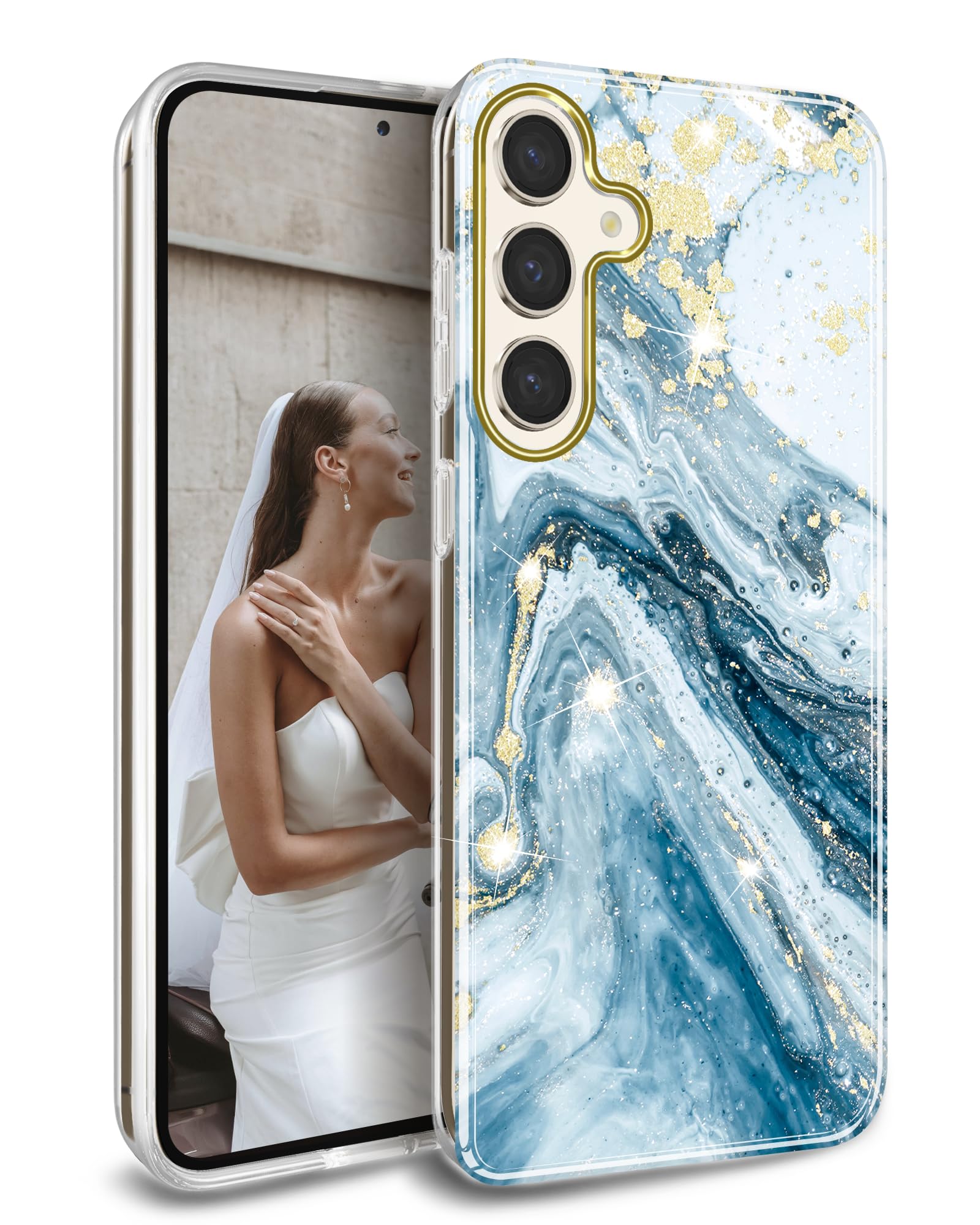 Amazon.com: JIAXIUFEN Galaxy S24 Plus Case Gold Sparkle Glitter Marble ...