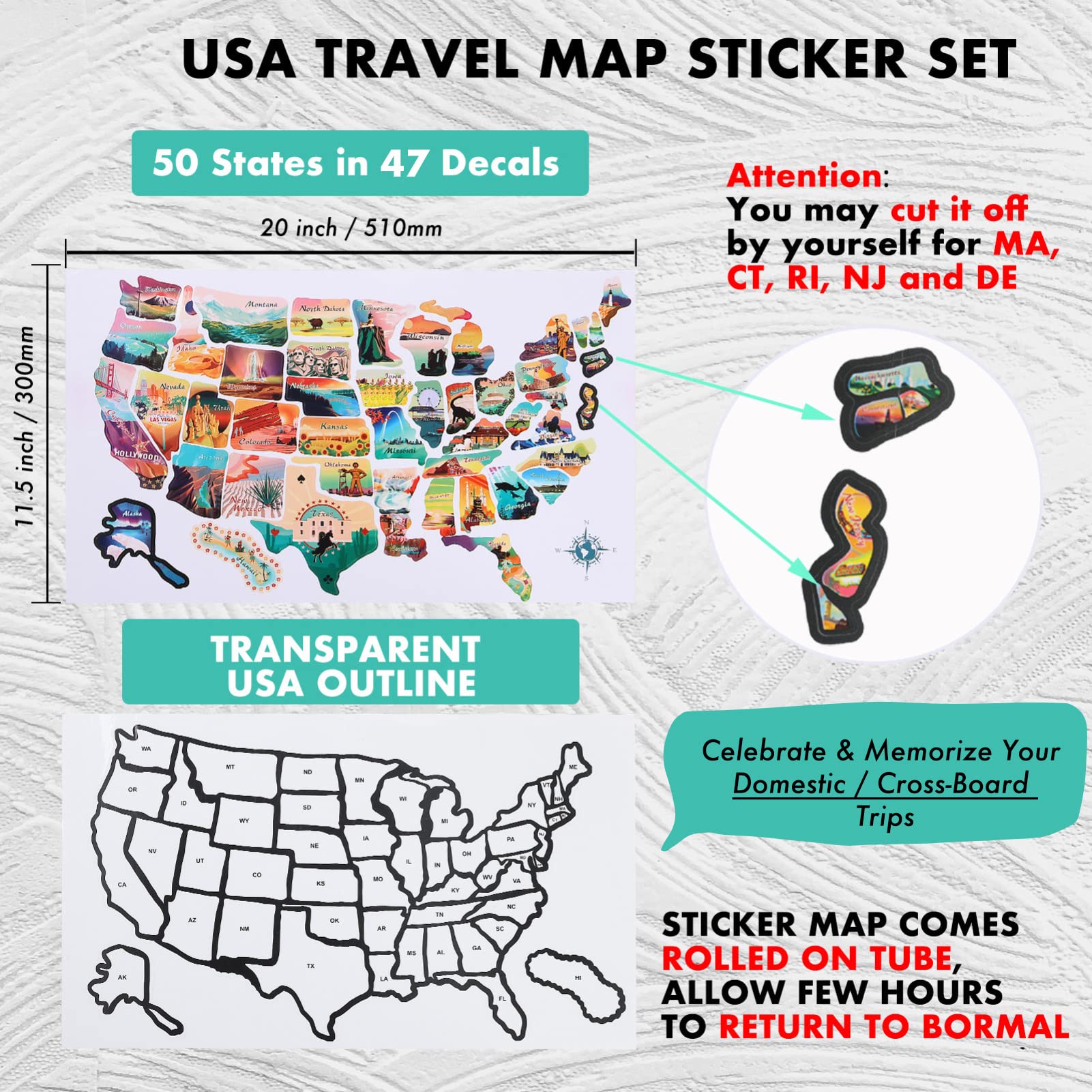 Snapklik.com : RV State Sticker Travel Map Of The United States ...