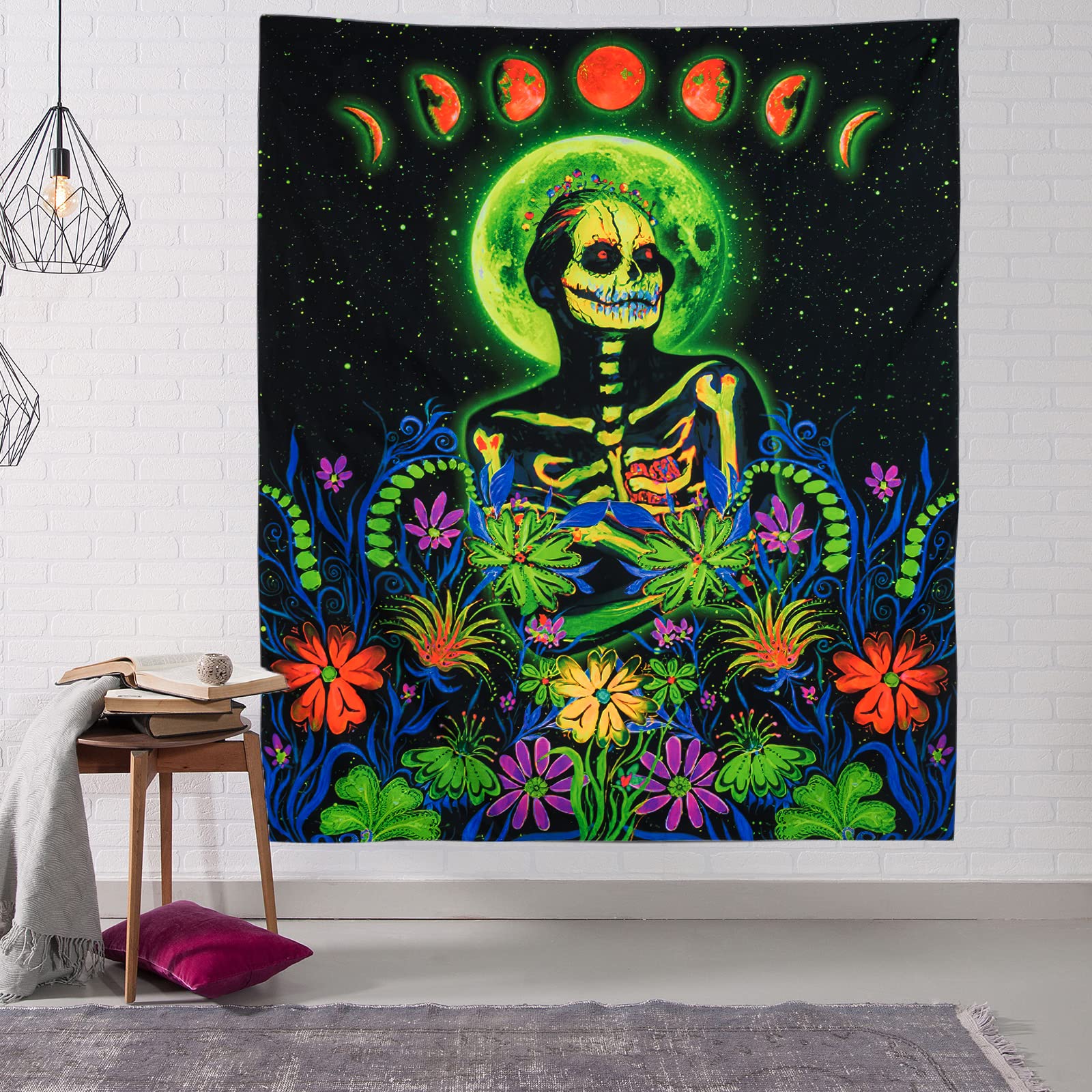 Snapklik.com : Vaoruteng Blacklight Skeleton Tapestry, UV Reactive Moon ...