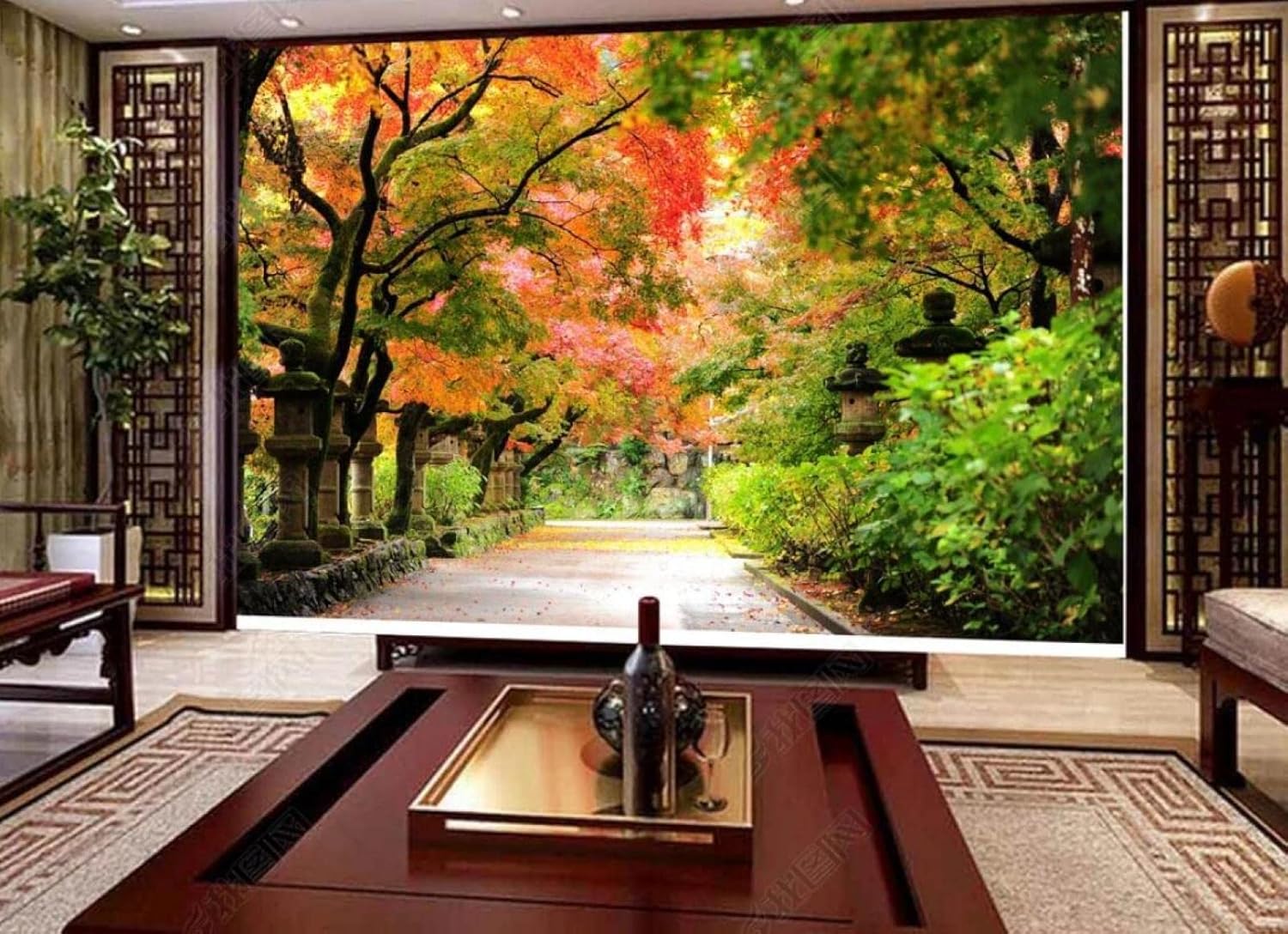 Wallpaper 3D Park Maple Leaf Scenery Wall Murals Wallpapers for Bedroom ...