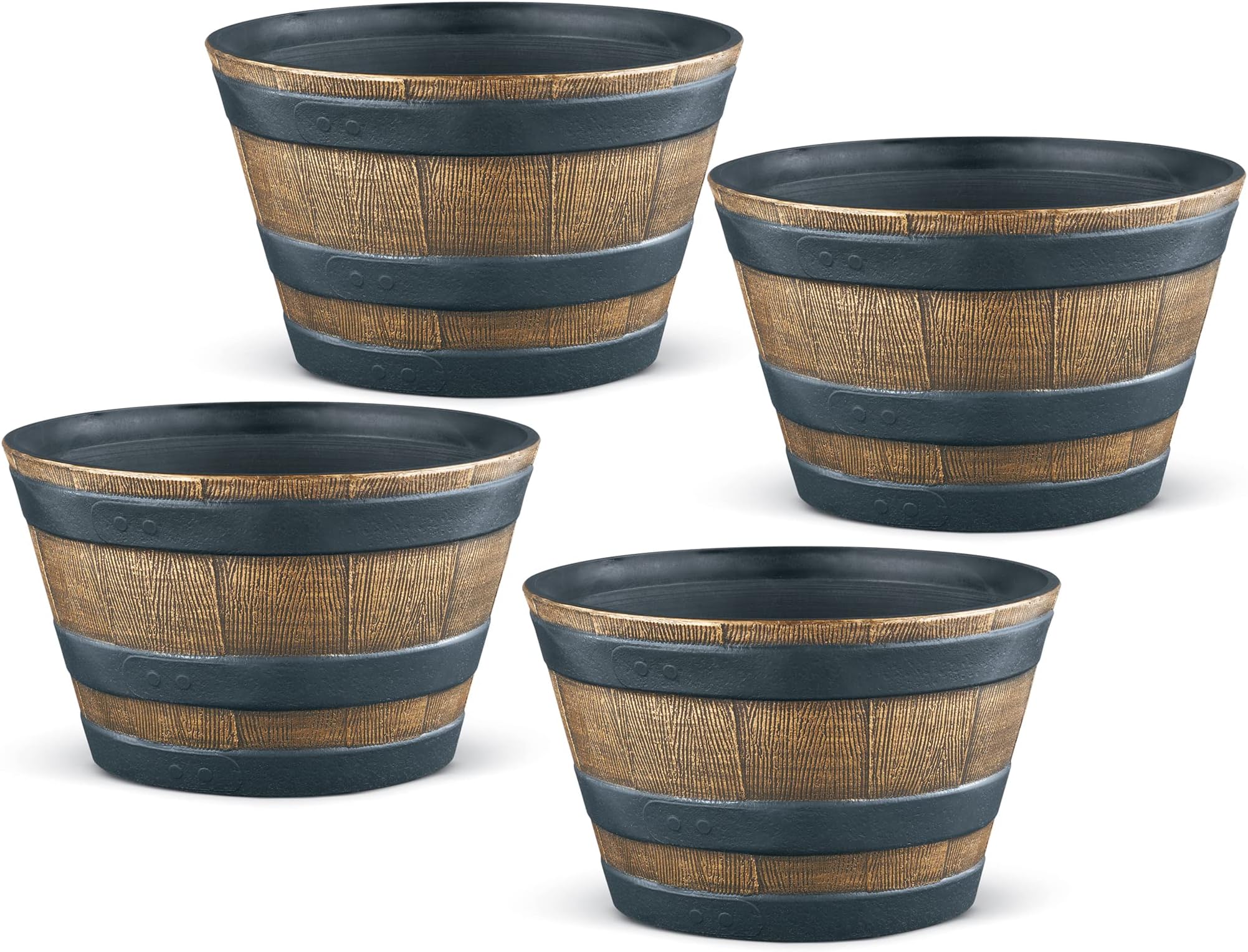 Amazon.com: Adnee 3Pcs Wooden Whiskey Barrel Planters - 3 Sizes Wooden ...