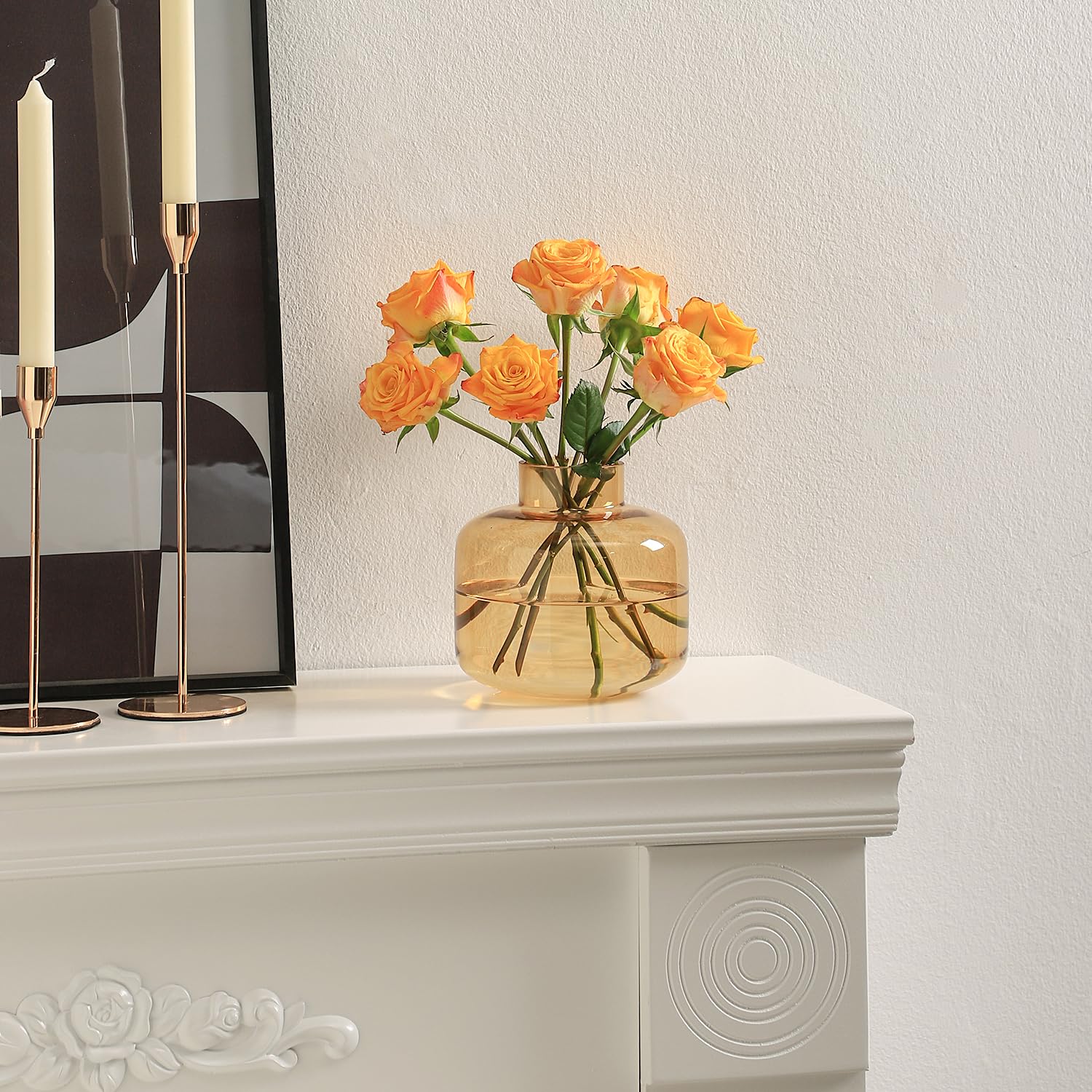 Snapklik.com : Amber Glass Vase, Short Flower Vase, Round Glass Vases ...