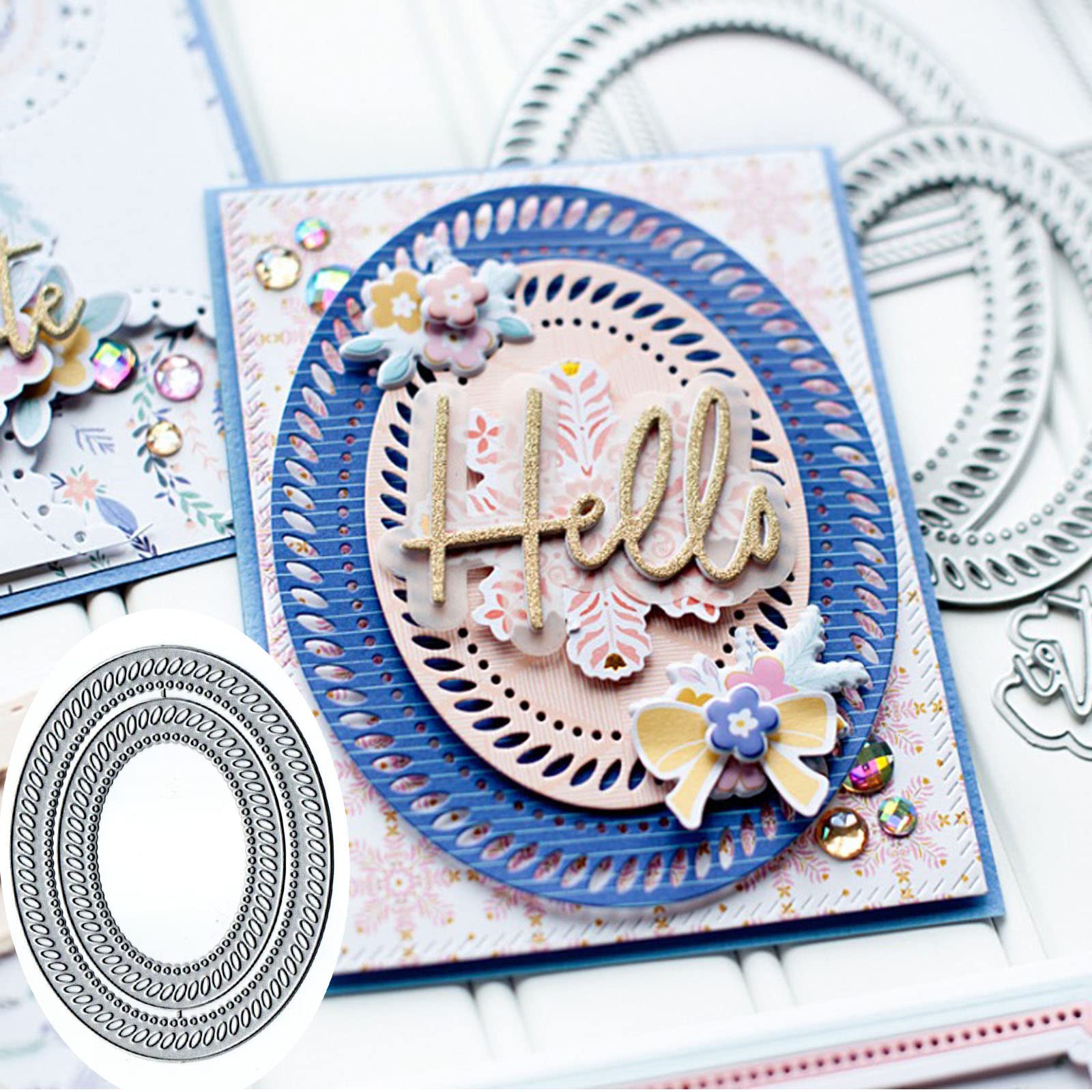 Amazon.com: Blanket Stitched Oval Metal Die Cuts, Hole Oval Ring Frame ...