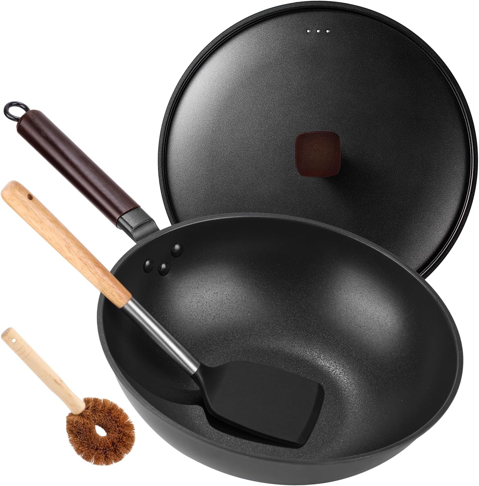 Amazon.com: Teewe Carbon Steel 12.9" Stir-Fry Pan with Lid - No ...