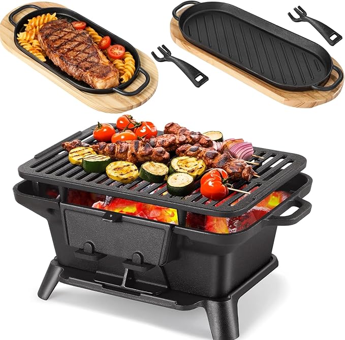 Amazon.com: 2 PCS Cast Iron Hibachi Grill & Steak Pan Set : Patio, Lawn ...
