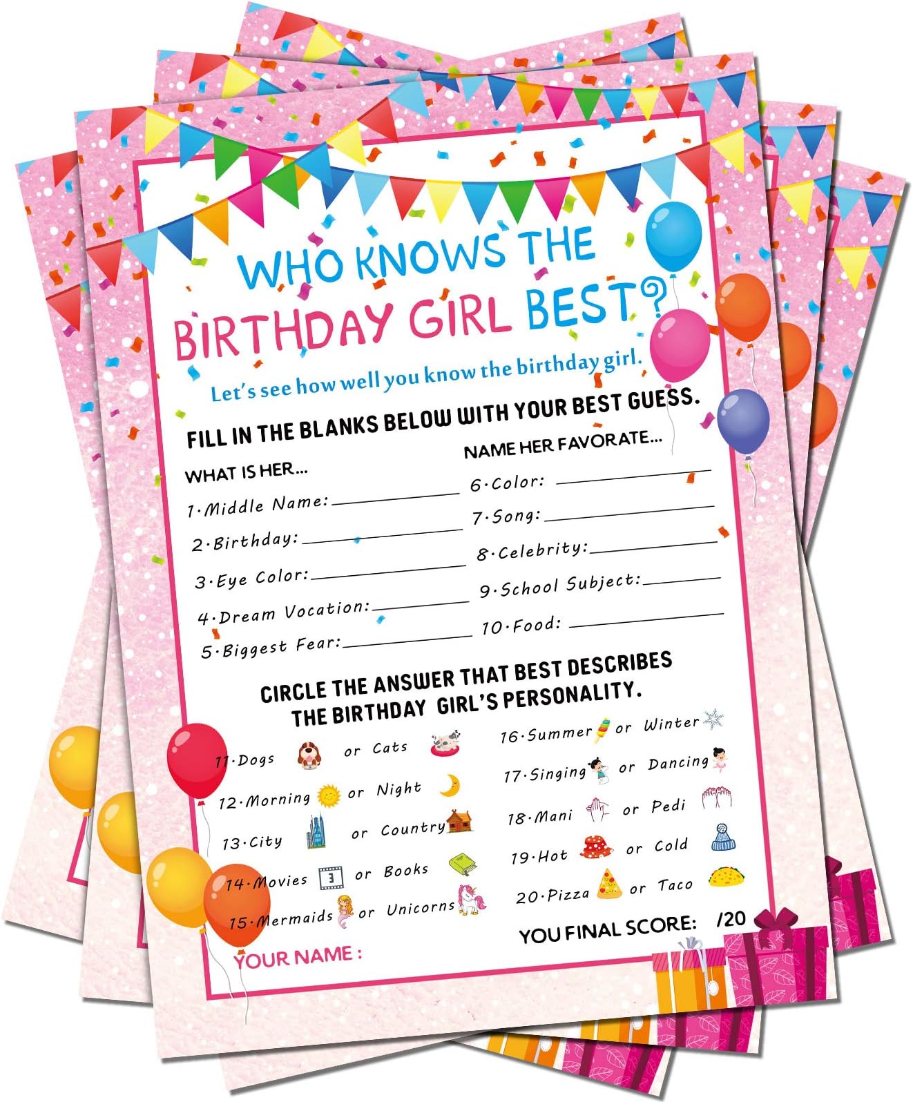 Amazon.com: Birthday Party Games - How Old Was The Birthday Girl Card ...