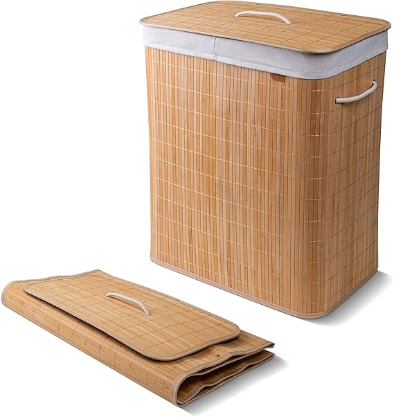 Amazon.com: CleverMade Natural Bamboo Hamper LUXE, Double Hamper - 27 ...