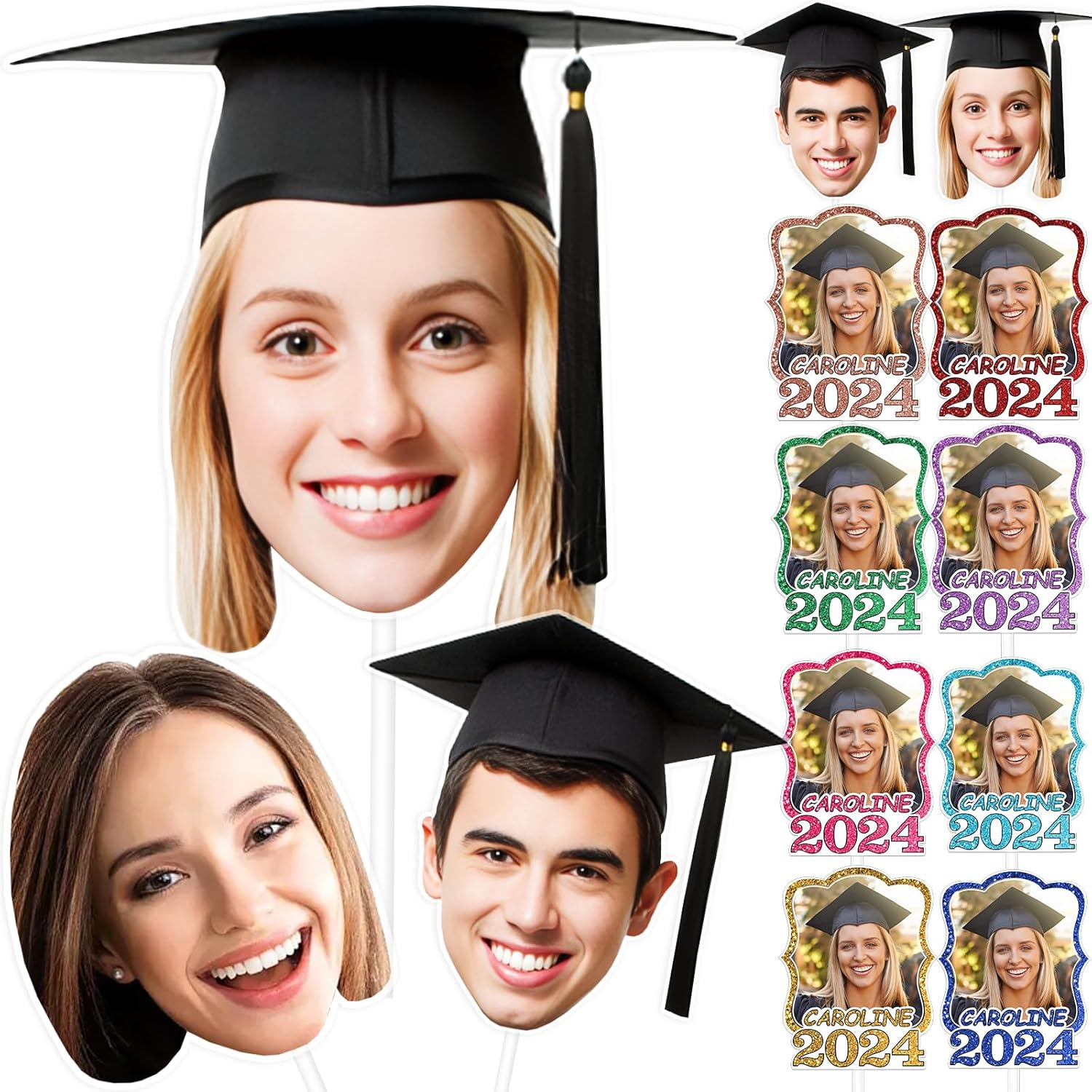 Amazon.com: Custom Graduation Fans with Photo 2024 Head on a Stick ...