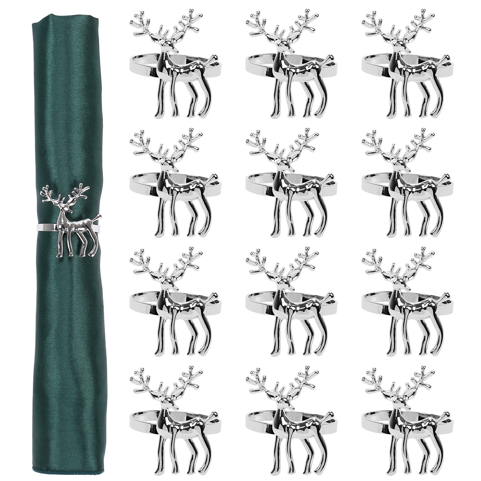 Amazon.com: Silver Reindeer Napkin Rings Set of 12, Christmas Deer ...