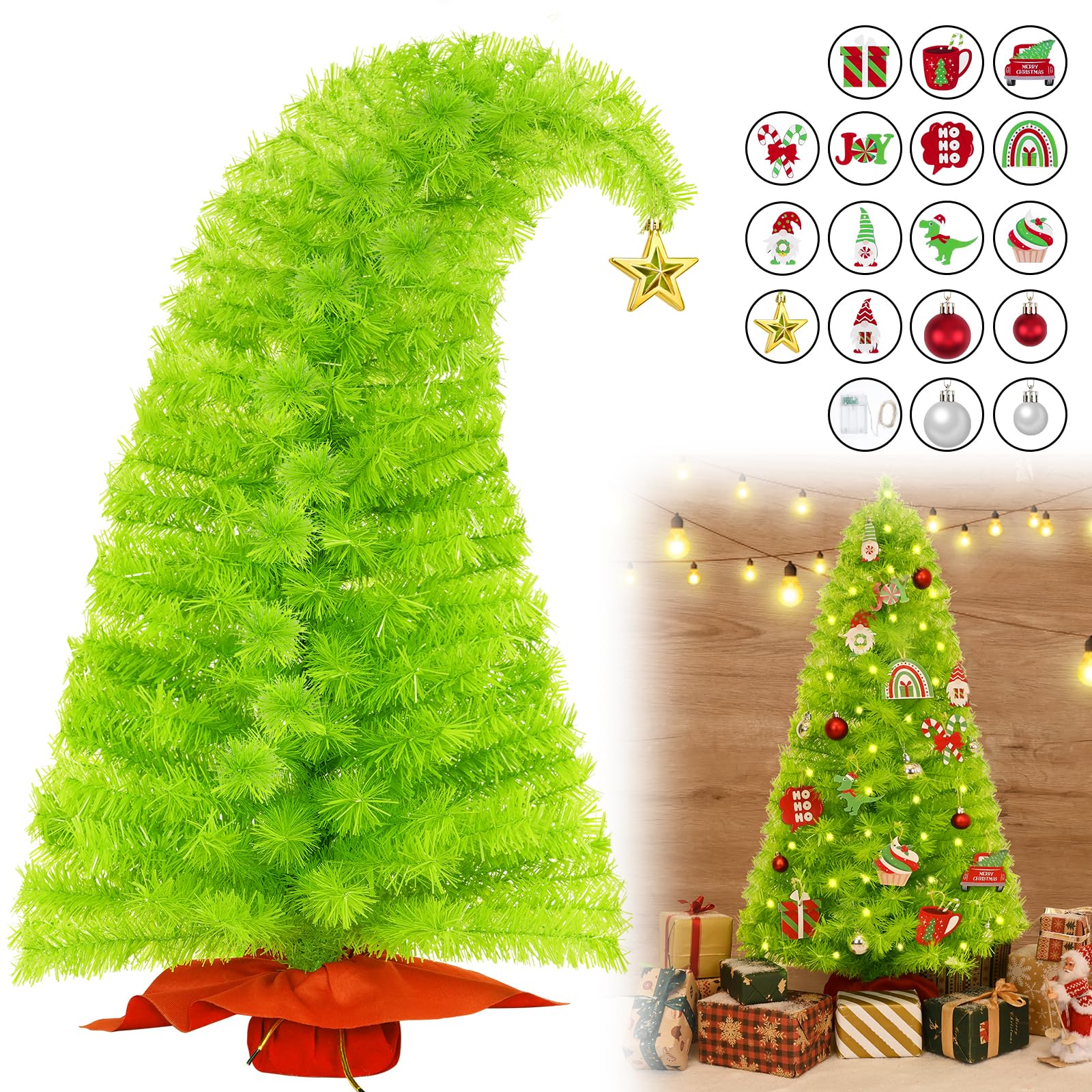 Amazon.com: Melwod 3.4Ft Whimsical Christmas Tree, Lime Green Christmas ...