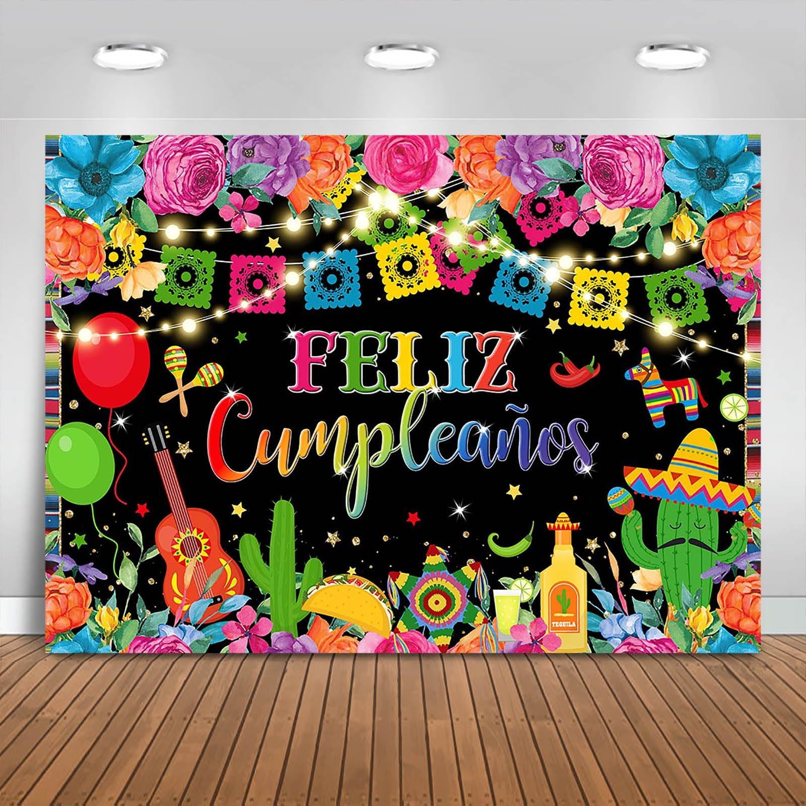 Amazon.com : Feliz Cumpleaños Backdrop Mexican Fiesta Birthday Party ...