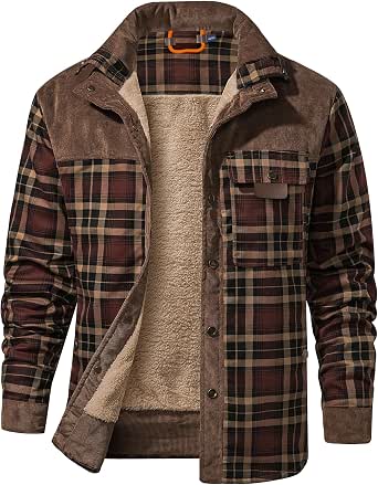 GEEK LIGHTING Men's Flannel Shirts Jacket Sherpa Lined Fleece Plaid ...