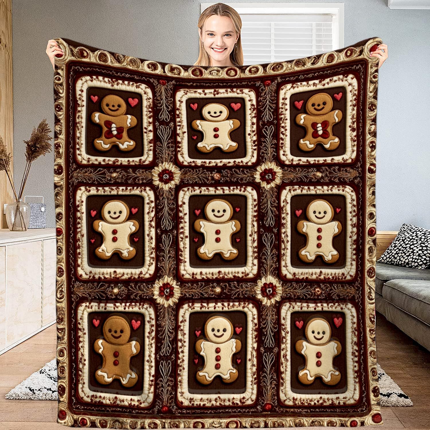 Amazon.com: Vintage Gingerbread Blanket - Gingerbread House Christmas ...