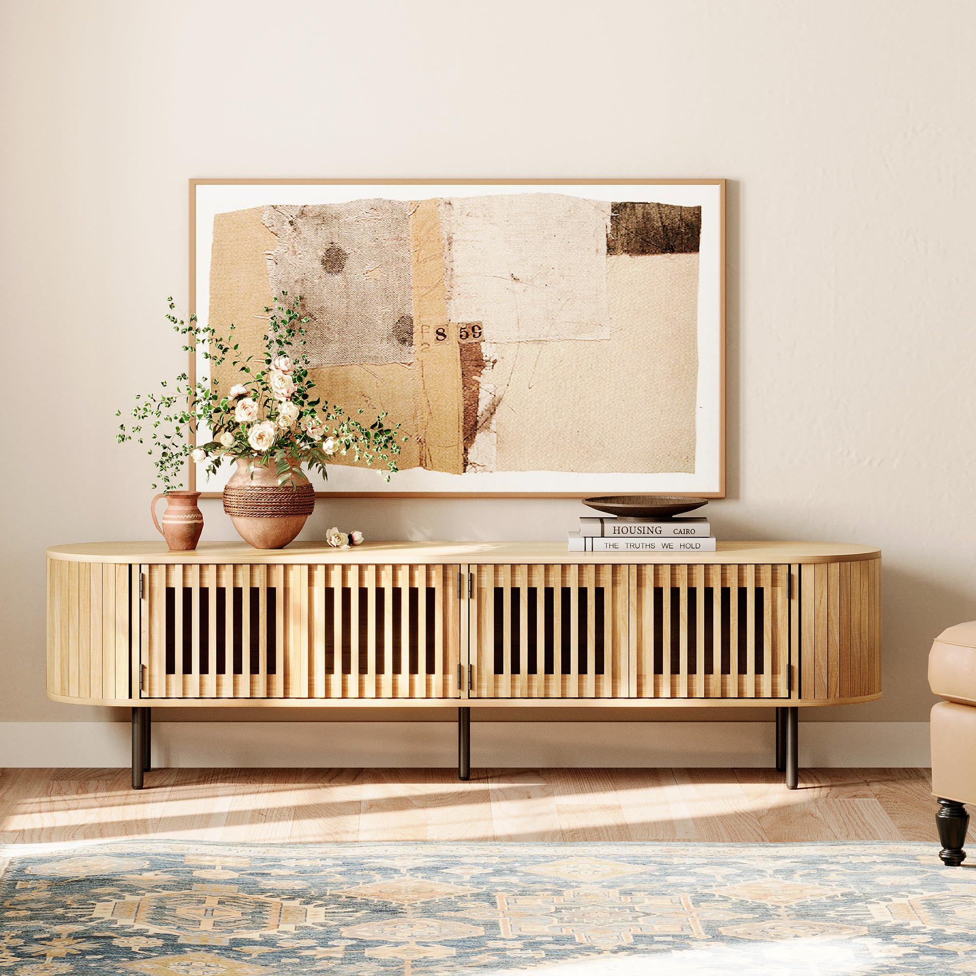 Amazon.com: WAMPAT Fluted TV Stand,Wood Media Console for TVs up to 75 ...