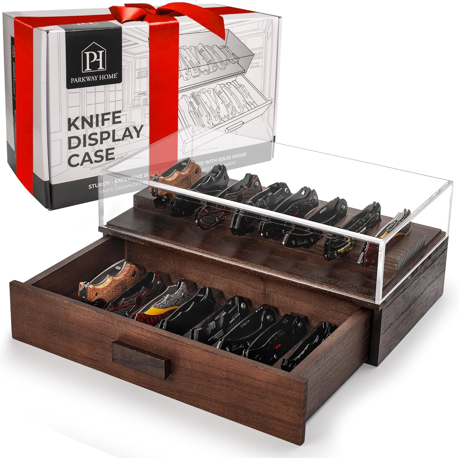 Amazon.com: Pocket Knife Display Case for 16 Knives - Wooden Knife ...