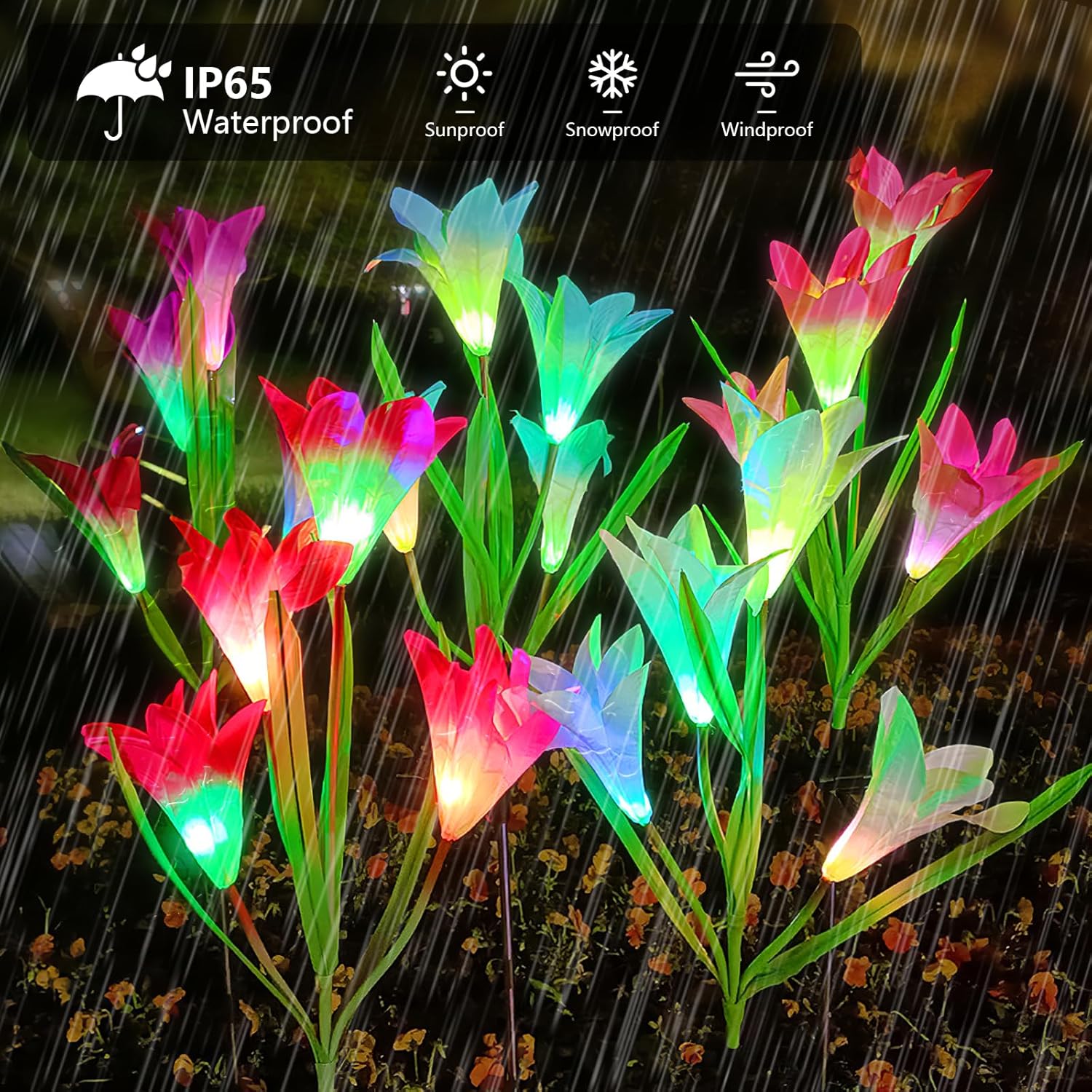 MEHOFOND 4 Pack Solar Lily Lights with 20 Lily 20 LED Solar Flowers ...