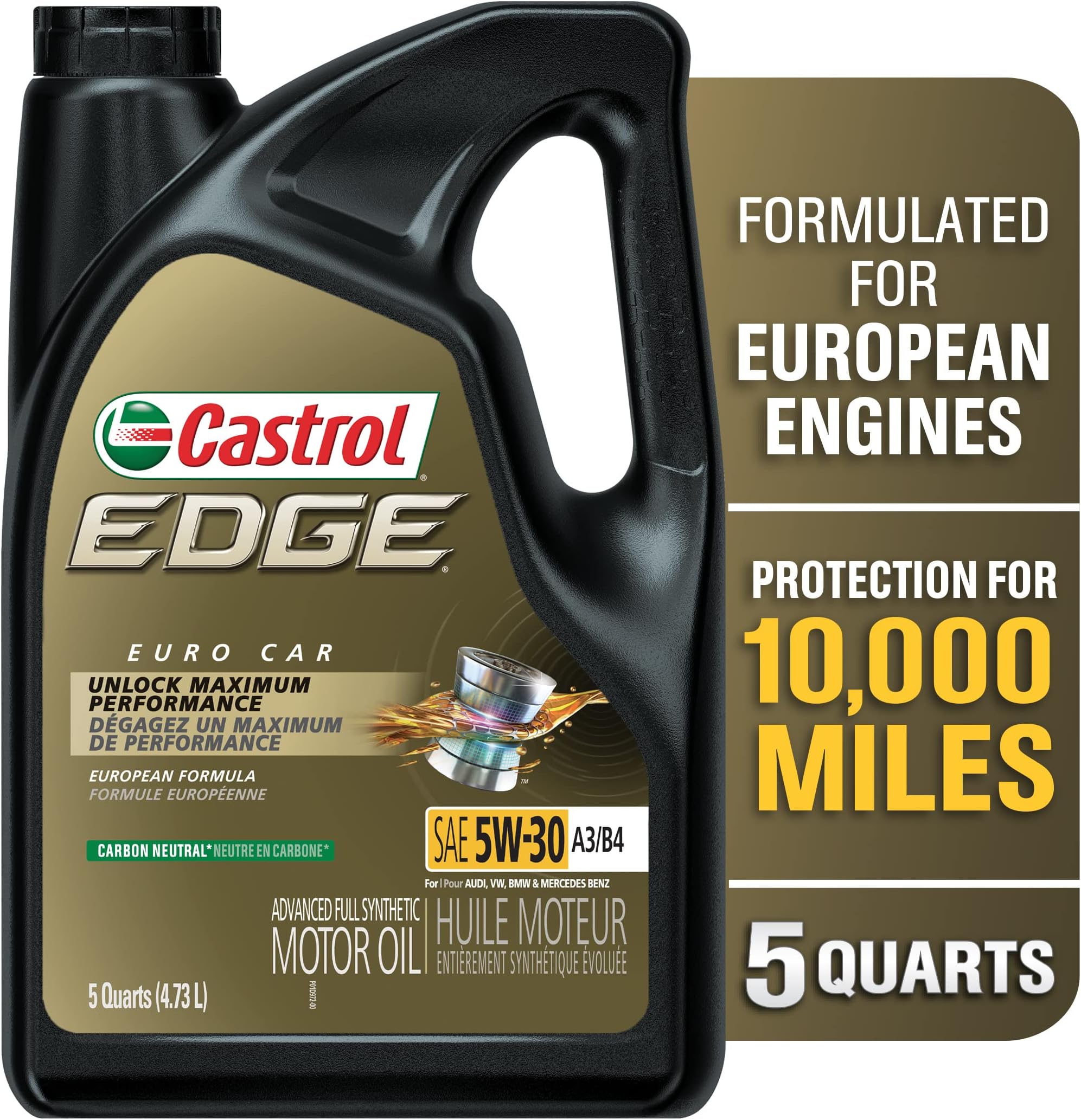 Castrol 03037 EDGE Gold 5W-30 Synthetic Motor Oil, 5 quart (API SL ...