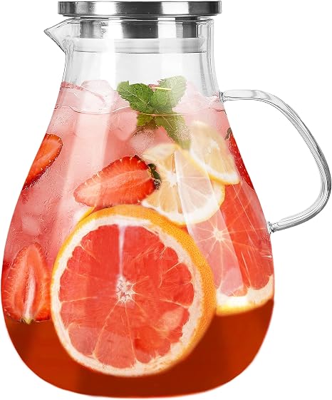 Amazon.com: 1 Gallon Glass Pitcher with Lid and Handle, Hot & Cold ...