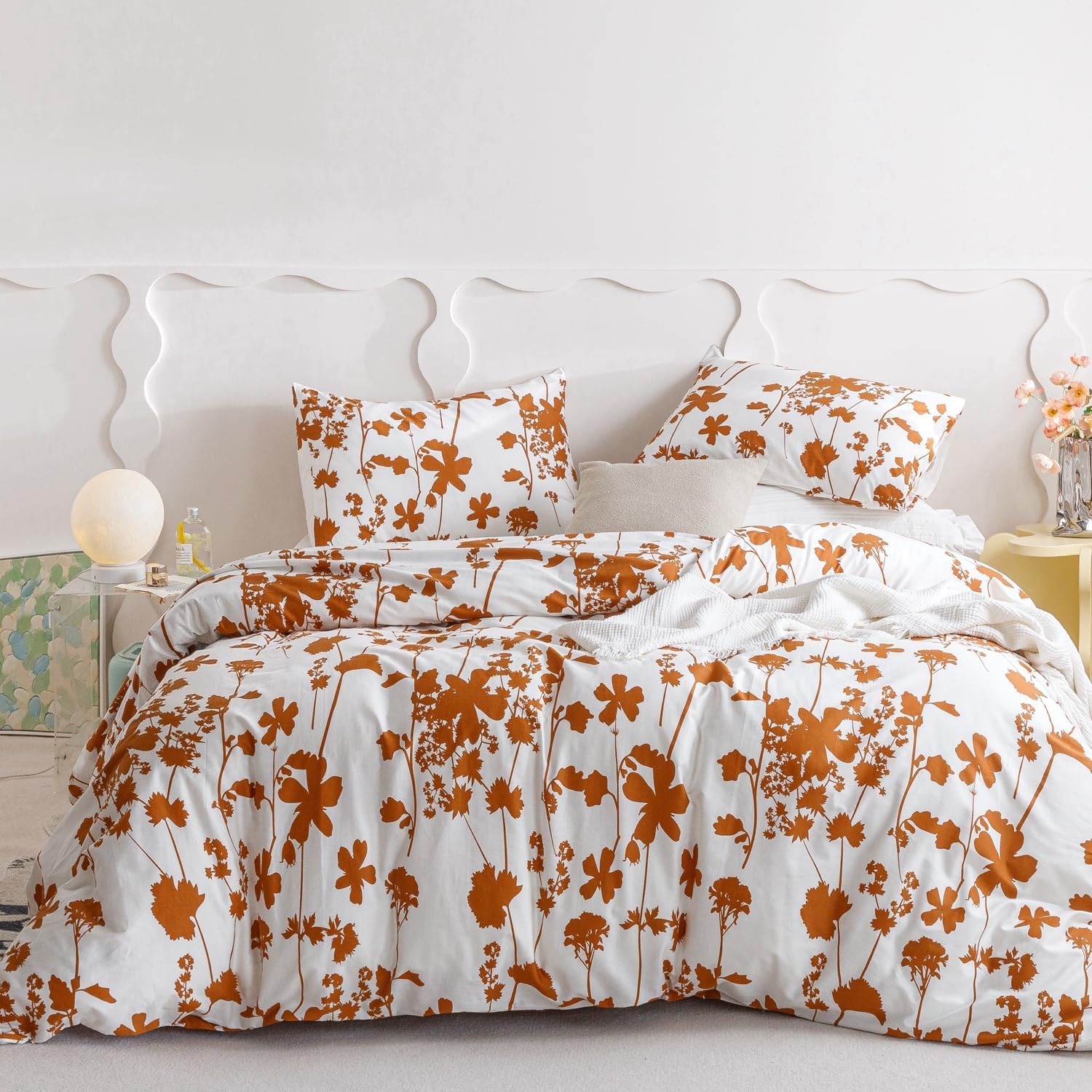 Amazon.com: SUSYBAO Burnt Orange Plant Duvet Cover King 100% Cotton ...