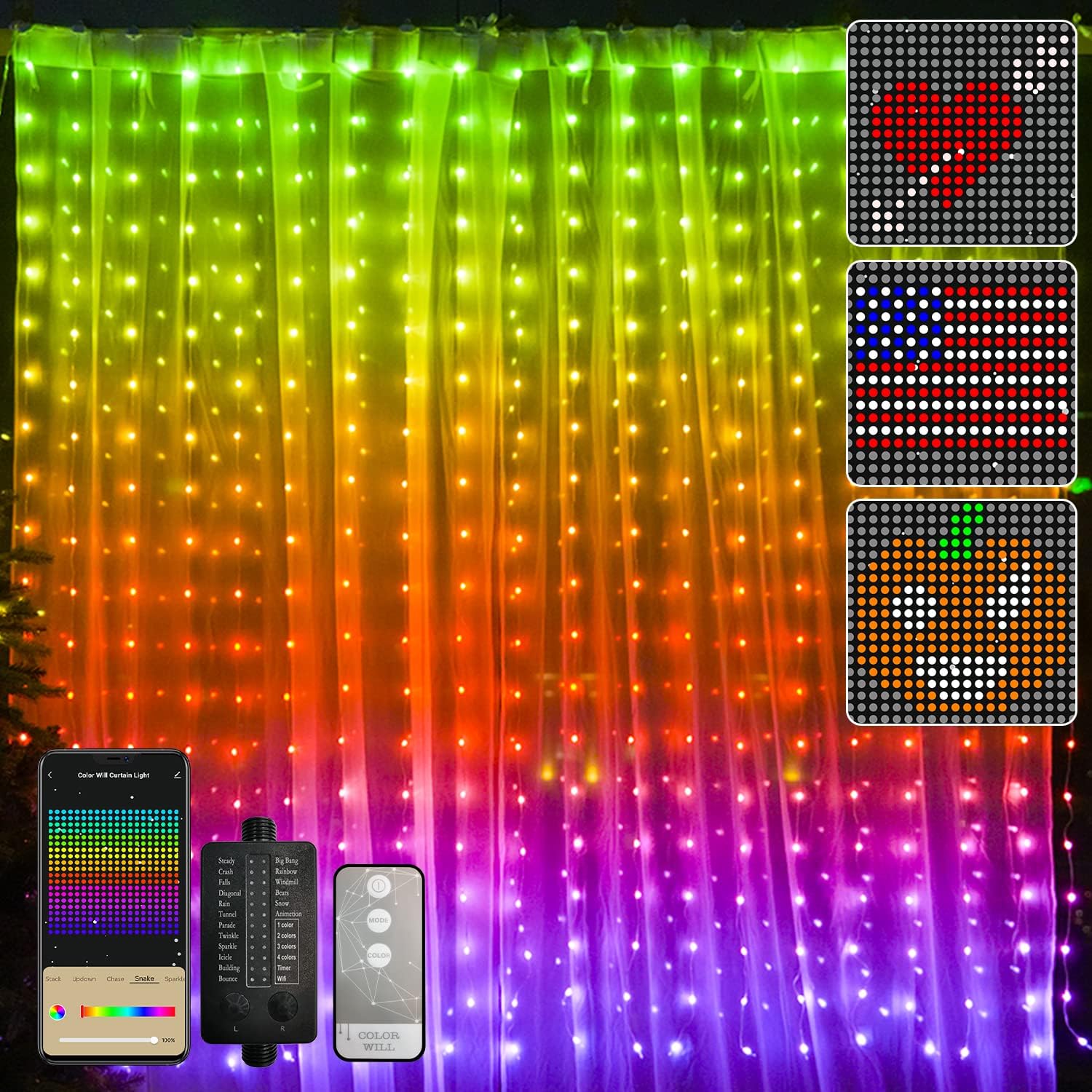 Amazon.com: Vanthylit LED Curtain Lights Color Changing, Smart RGB ...