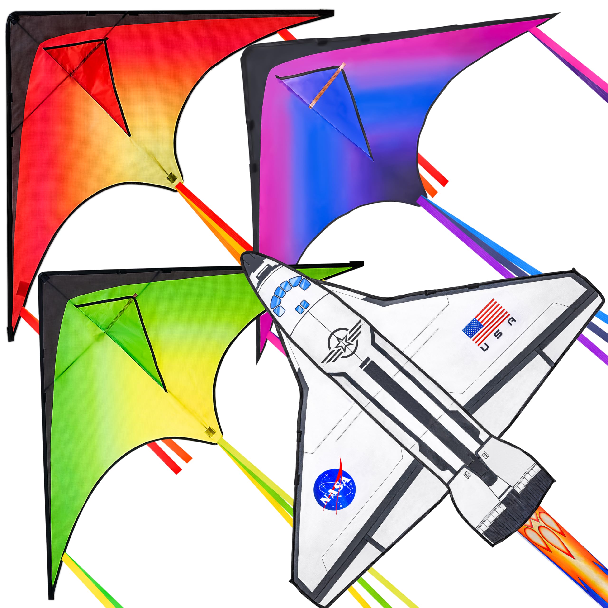 Amazon.com: JOYIN 3 Packs Large Delta Kite and Airplane/Spaceship Kite ...