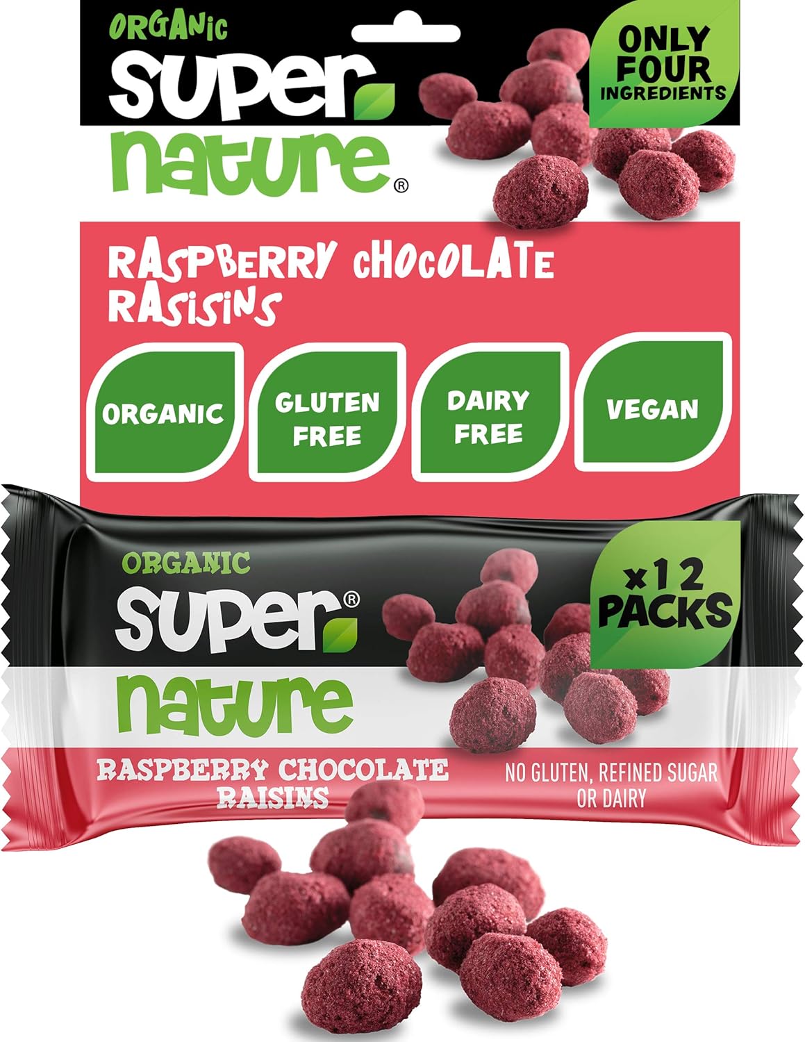 Super Nature Chocolate Coated Raspberry Raisins - Gluten and Dairy Free ...