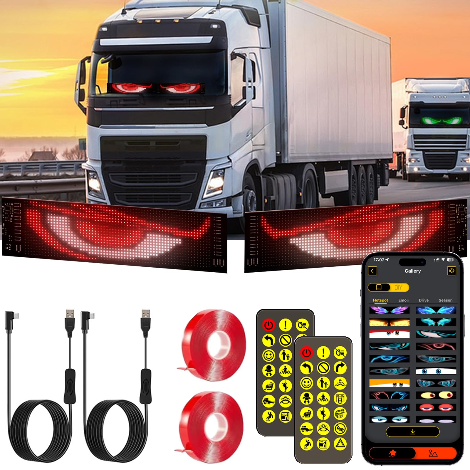 Amazon.com: 2PCS Colorful Eyes Car LED Display, Programmable Smart ...