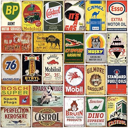Amazon.com: 24 Pieces Gas and Oil Tin Signs, Retro Vintage Metal Sign ...