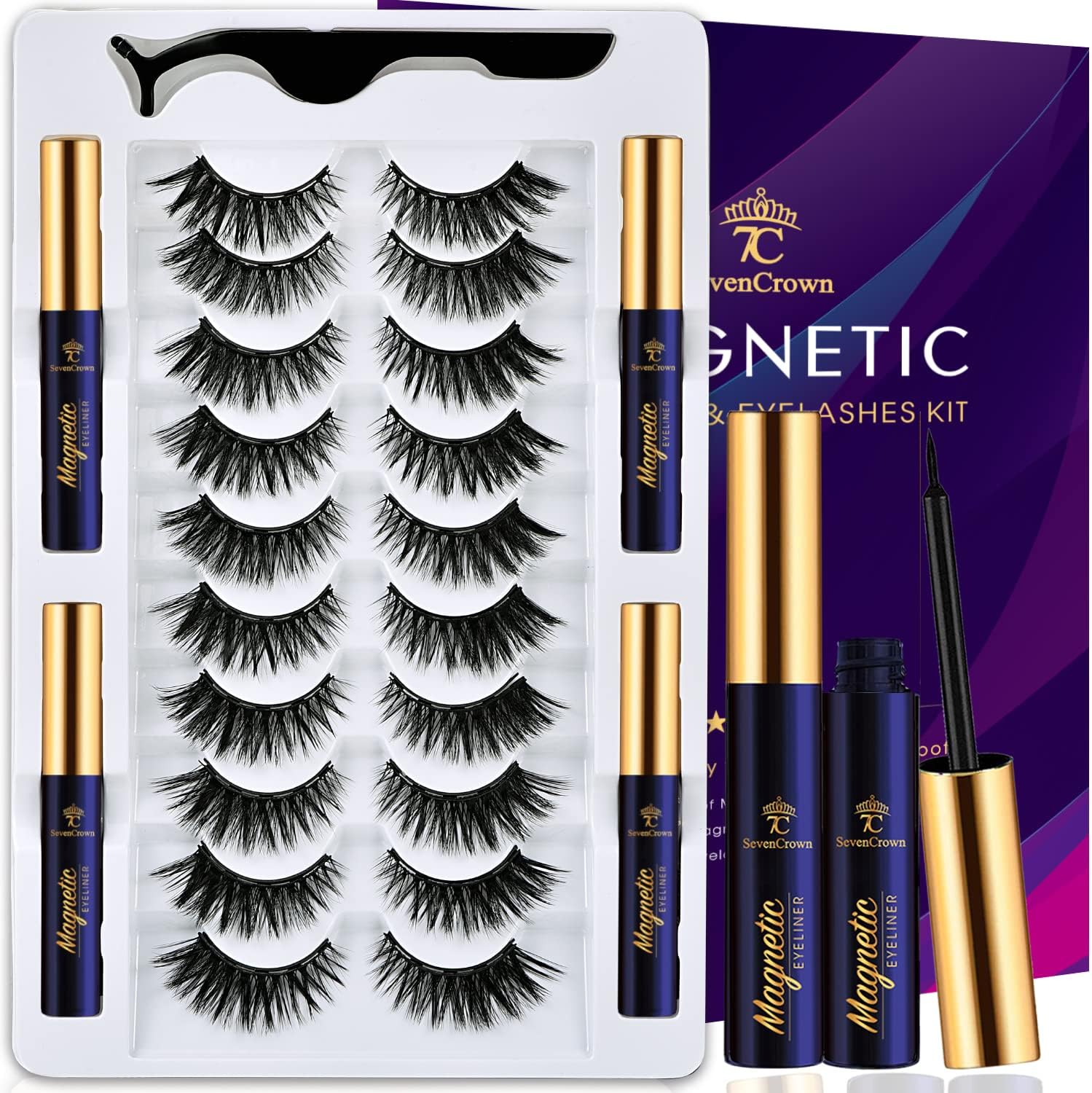 Amazon.com: 7C SEVENCROWN Magnetic Eyelashes Magnetic Lashes with ...