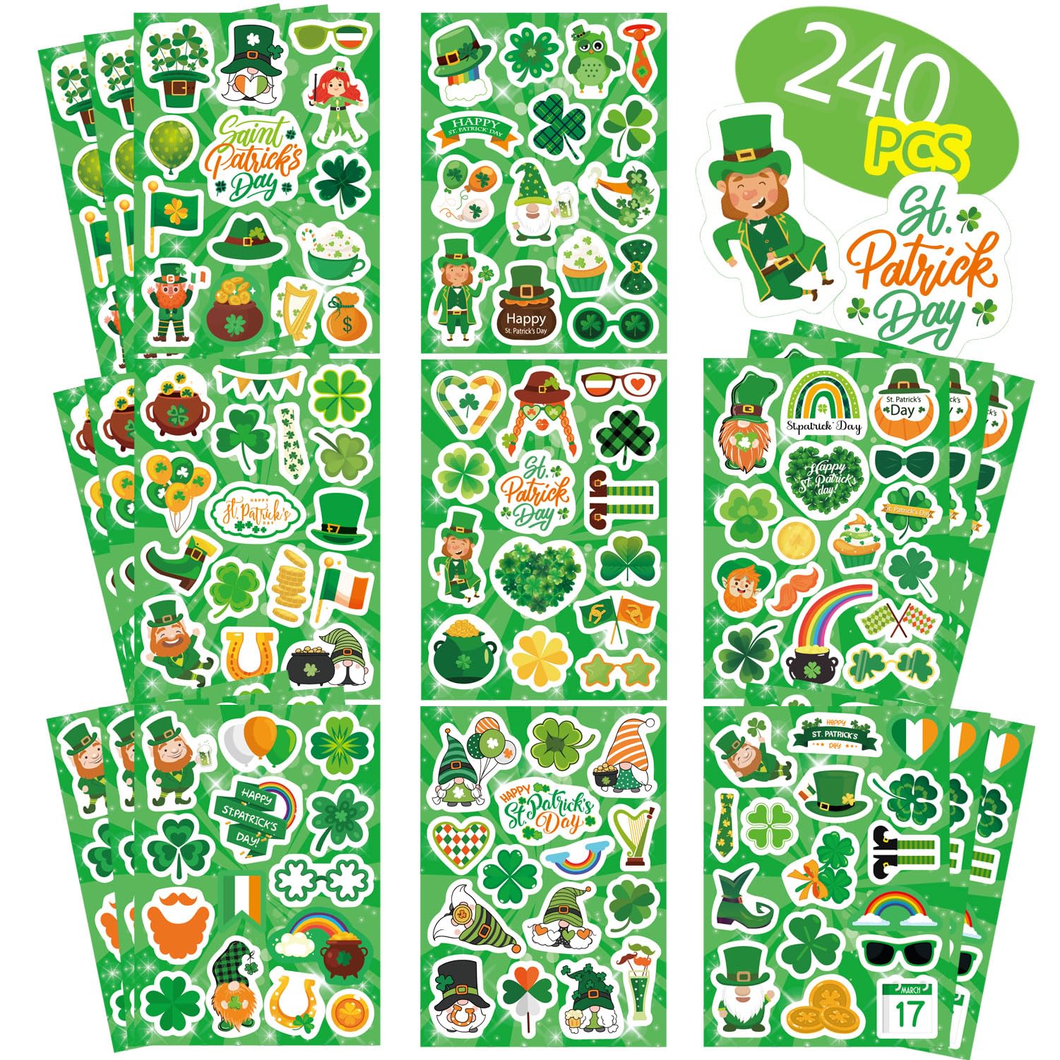 Amazon.com: Bilibunny St Patricks Day Stickers for Kids, 16 Sheets ...